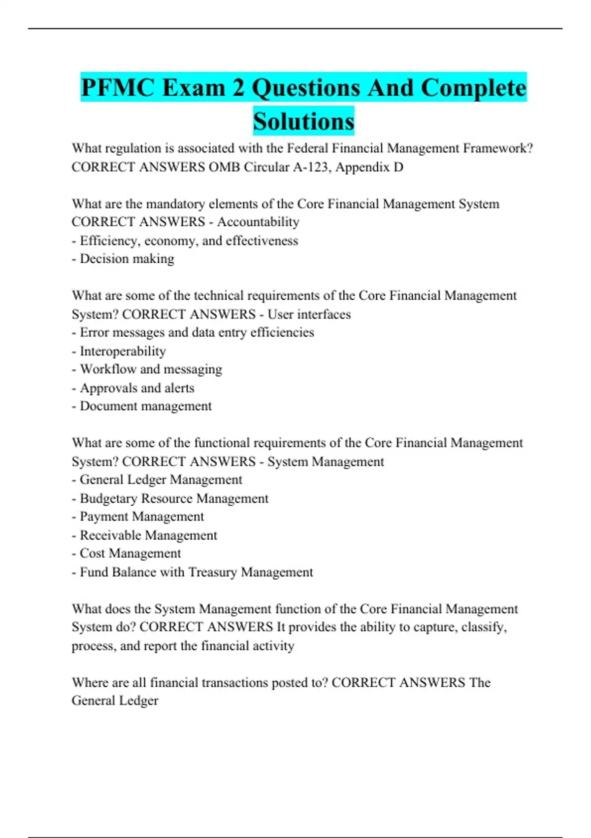 PFMC Exam 2 Questions And Complete Solutions - PFMC - Stuvia US