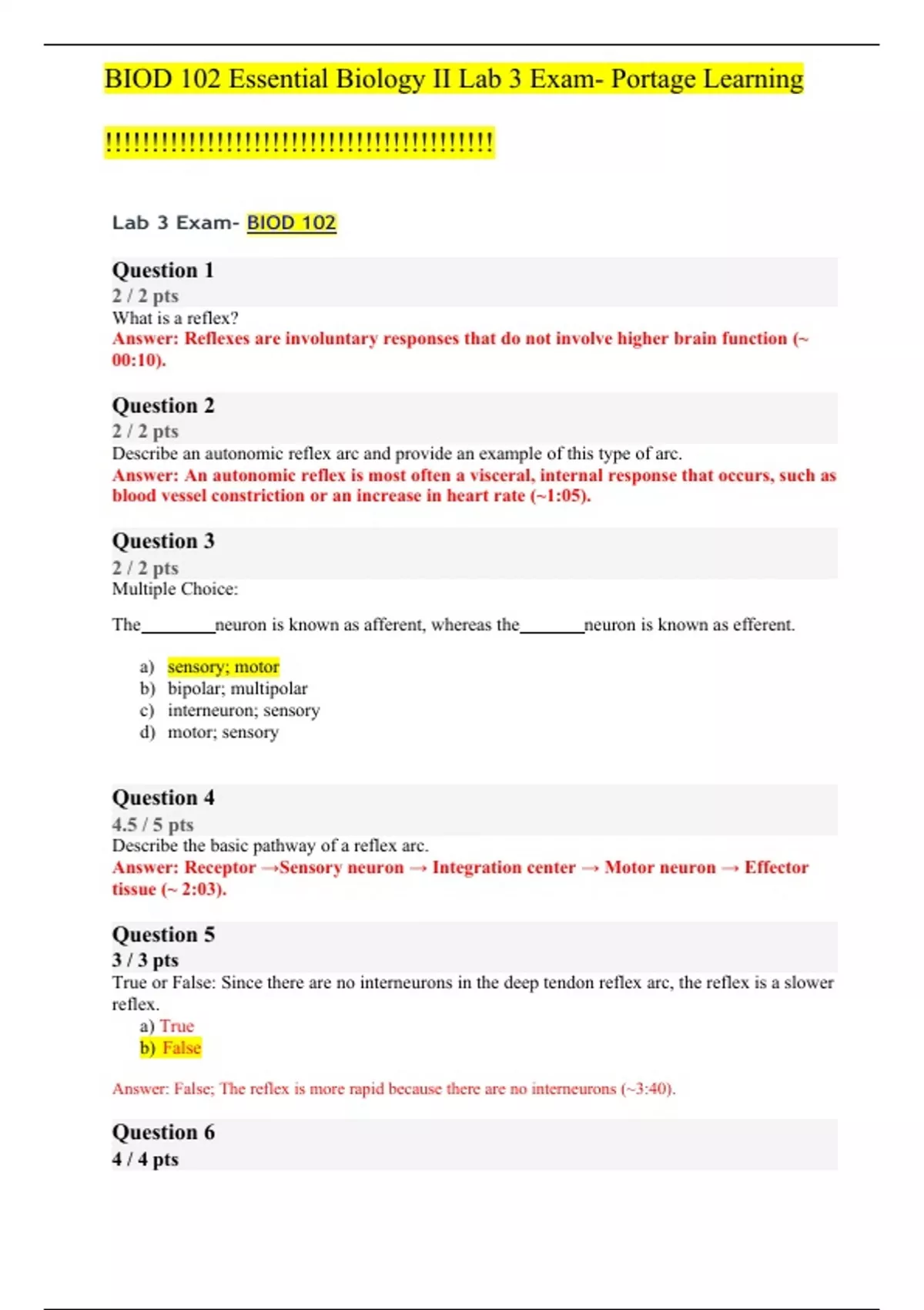 BIOD 102 Essential Biology II Lab 3 Exam- Portage Learning questions ...