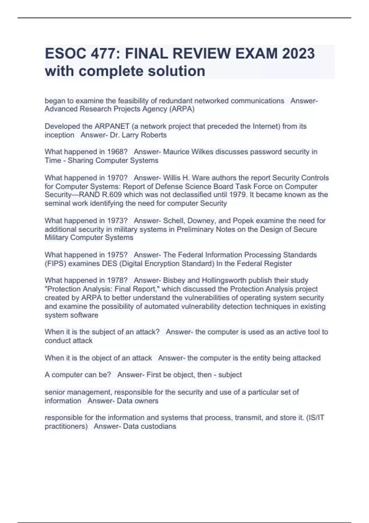 ESOC 477: FINAL REVIEW EXAM 2023 with complete solution - ESOC 477 - Stuvia US