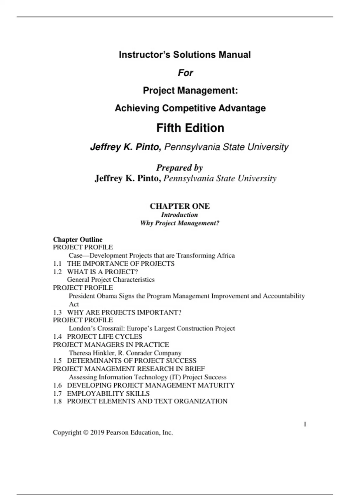 Solution Manual for Project Management Achieving Competitive Advantage 5th edition by Jeffrey K ...