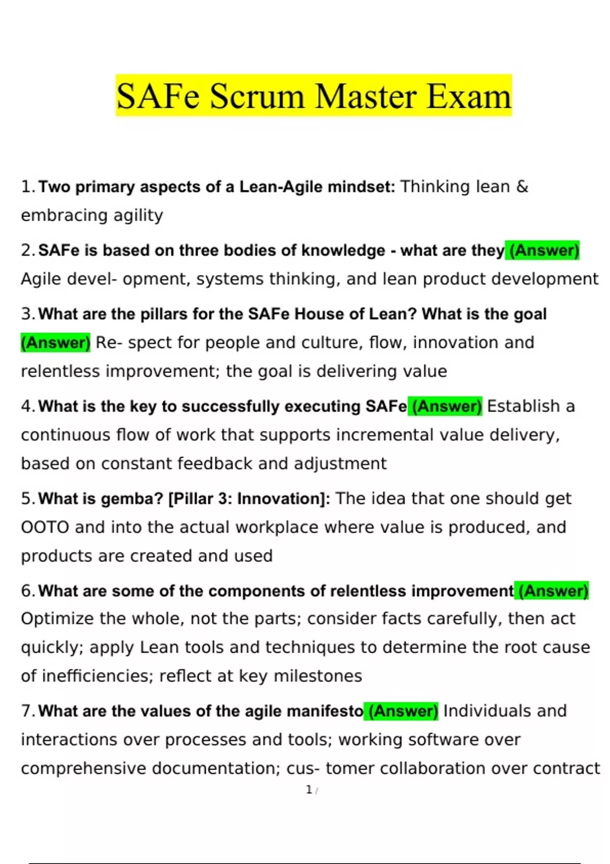 SAFe Scrum Master questions and answers} Latest % correct answers ...