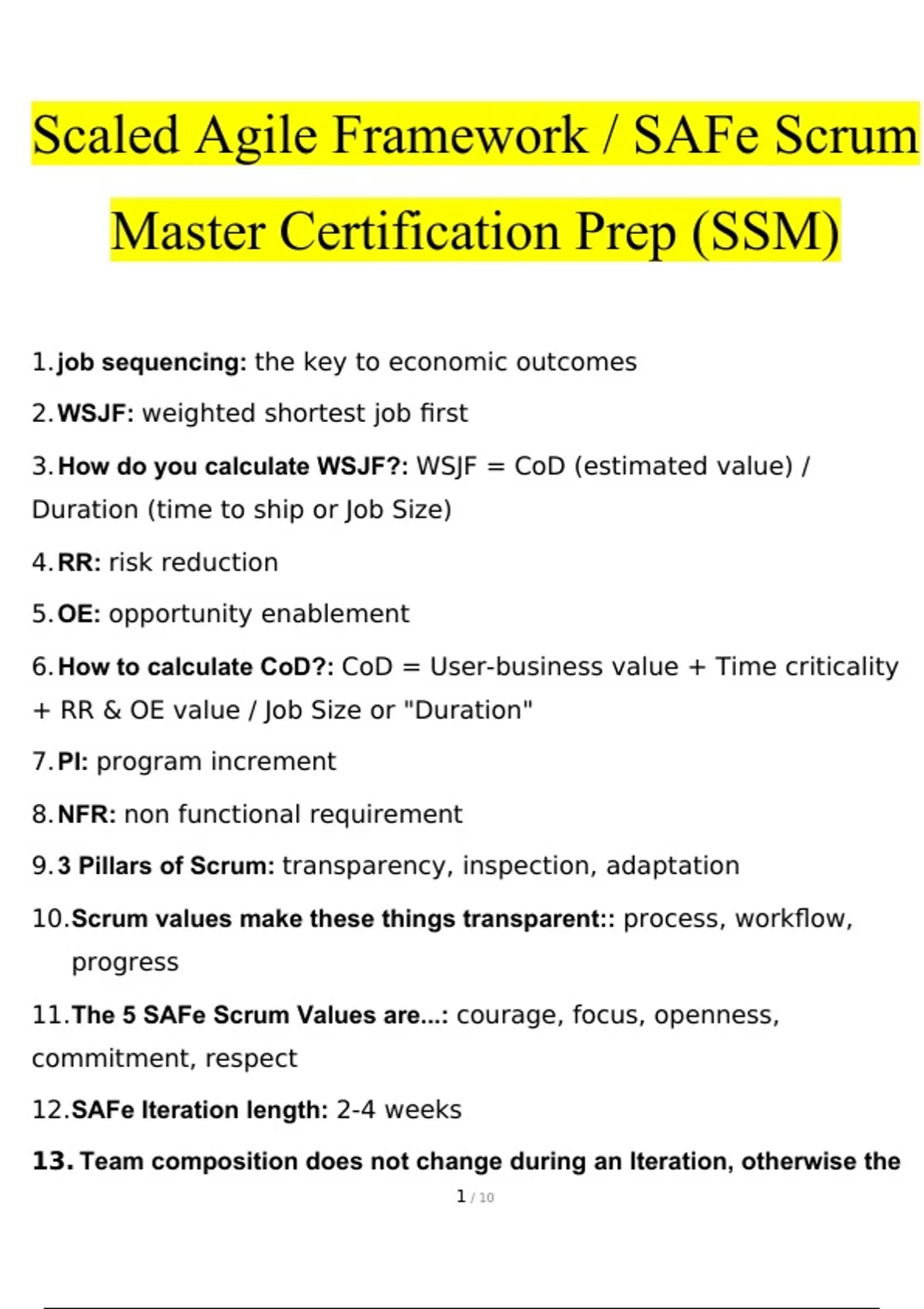 Scaled Agile Framework Safe Scrum Master Certificati Questions And