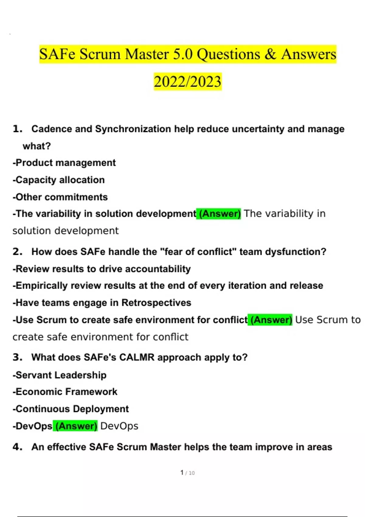 SAFe Scrum Master 5.0 questions and answers} Latest % correct answers ...