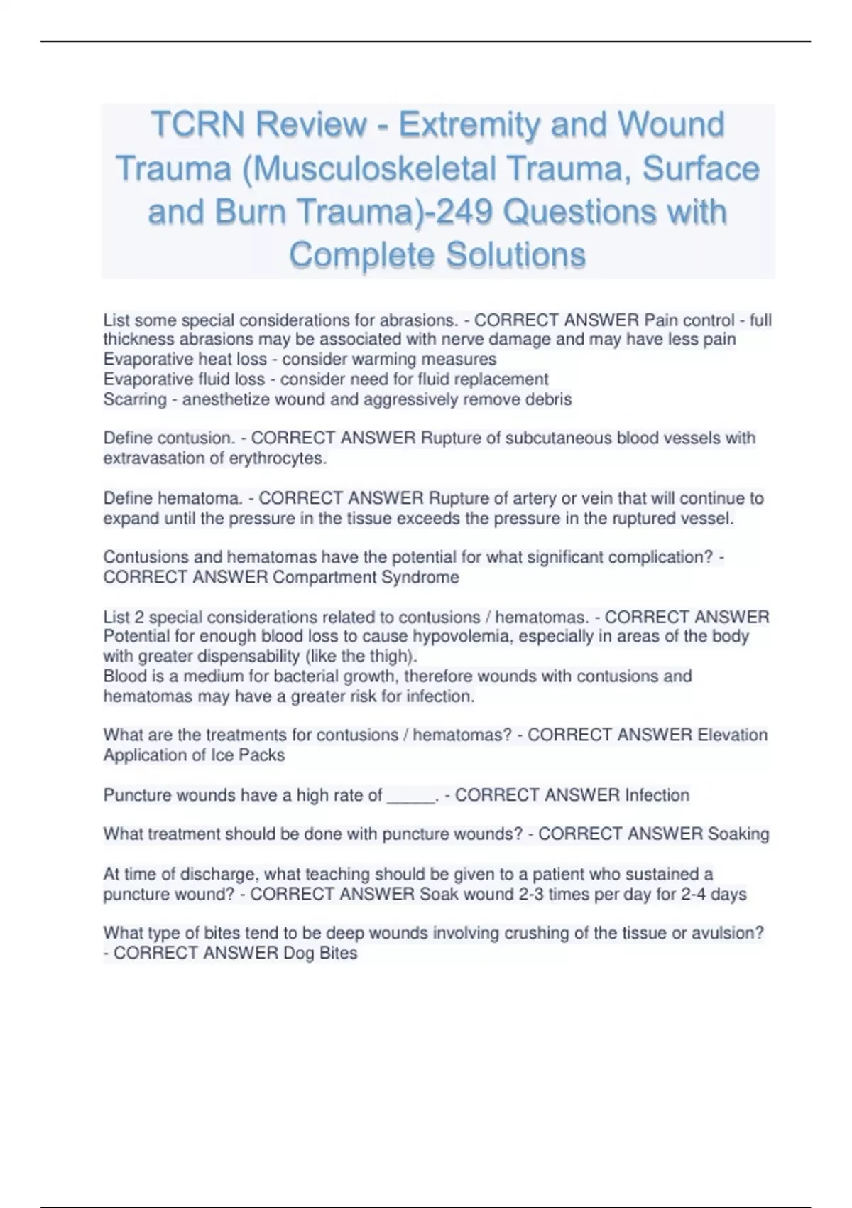 TCRN Review - Extremity and Wound Trauma (Musculoskeletal Trauma ...