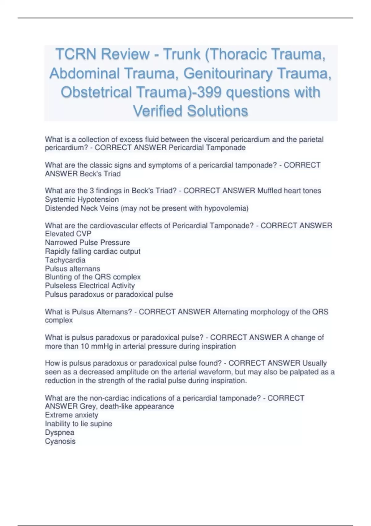 TCRN Review - Trunk (Thoracic Trauma, Abdominal Trauma, Genitourinary ...