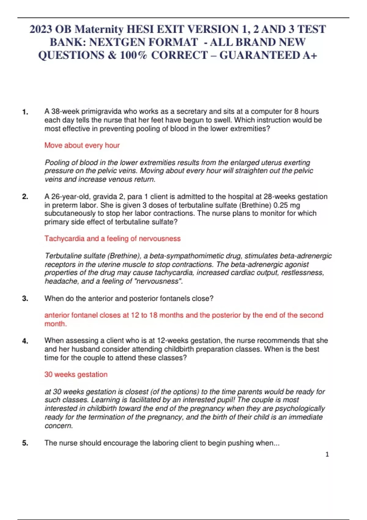 2023 OB Maternity HESI EXIT VERSION 1, 2 AND 3 TEST BANK: NEXTGEN ...