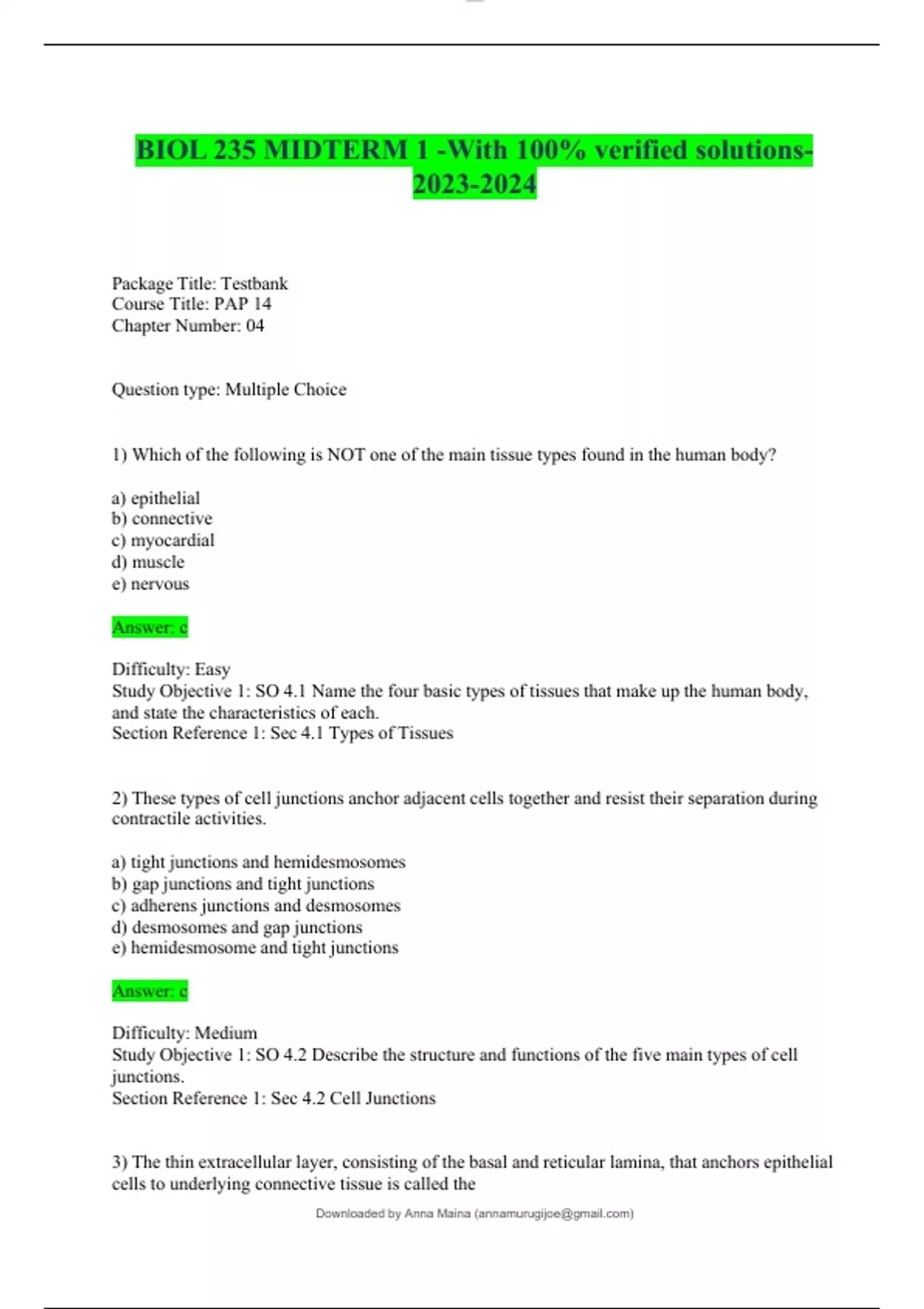 BIOL 235 MIDTERM 1 -With 100% verified solutions- - BIOL 235 (BIOL235) - Stuvia US