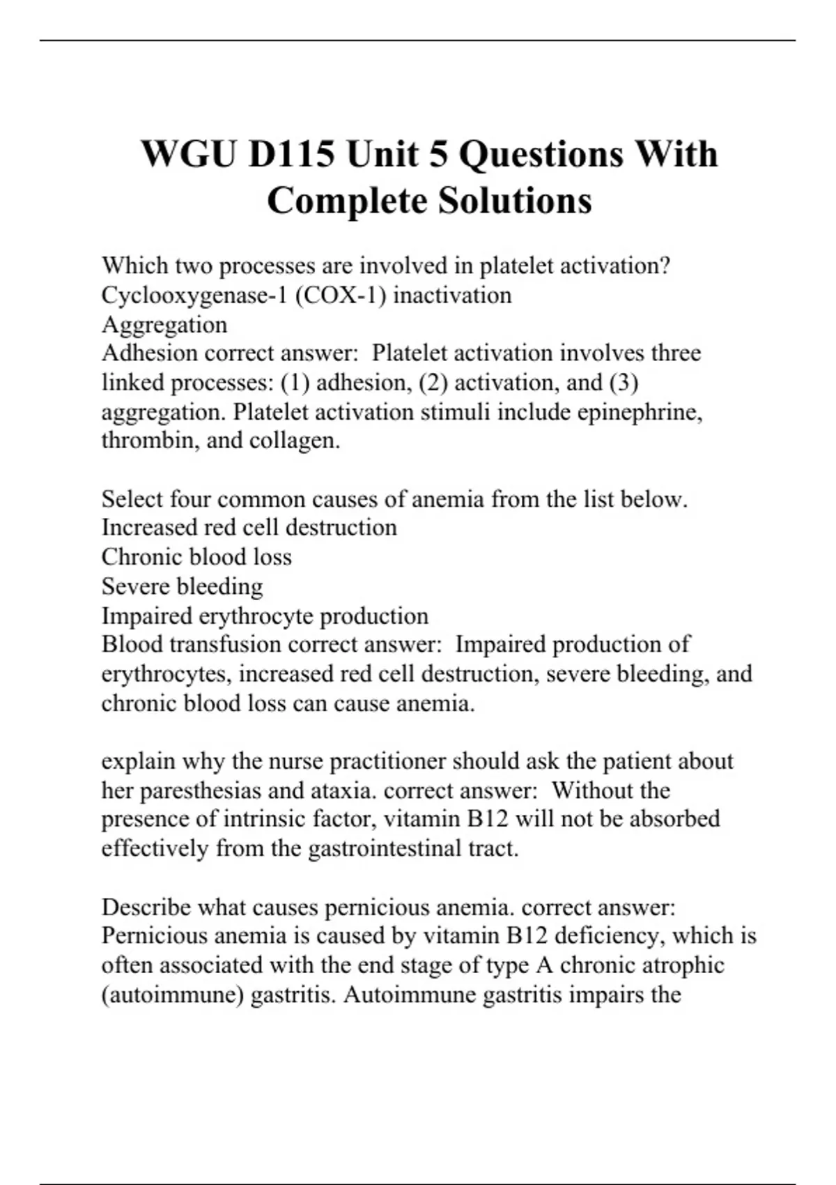 WGU D115 TESTS COMPILATION BUNDLE - Stuvia US