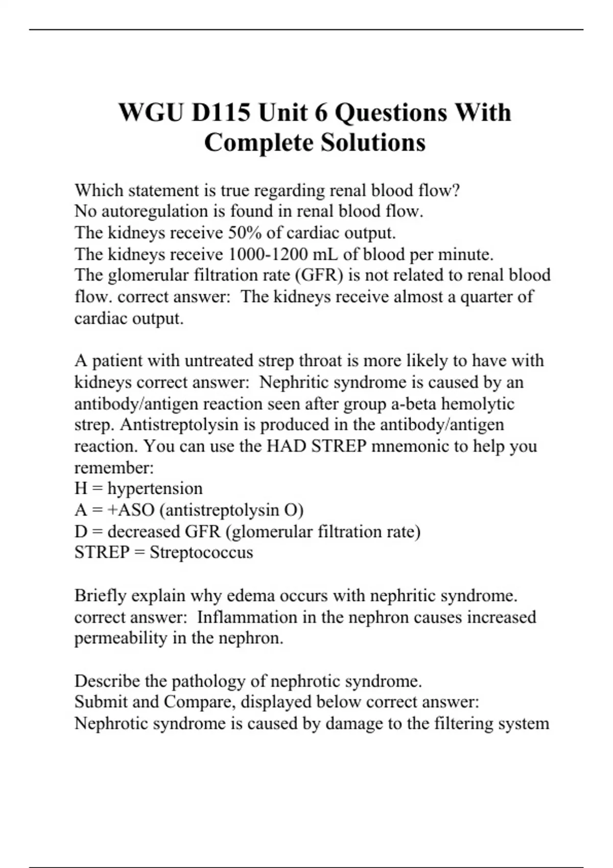 WGU D115 Unit 6 Questions With Complete Solutions - WGU D115 - Stuvia US