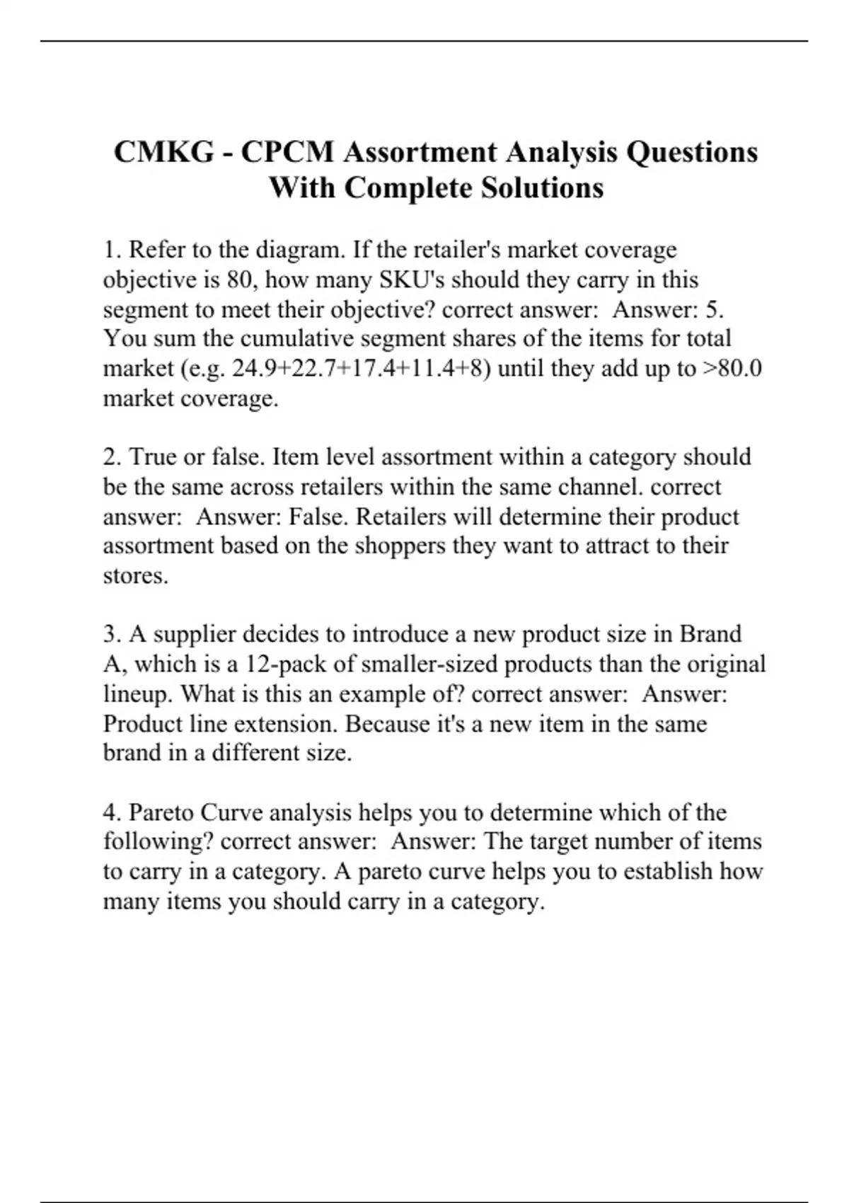 CMKG - CPCM Assortment Analysis Questions With Complete Solutions ...