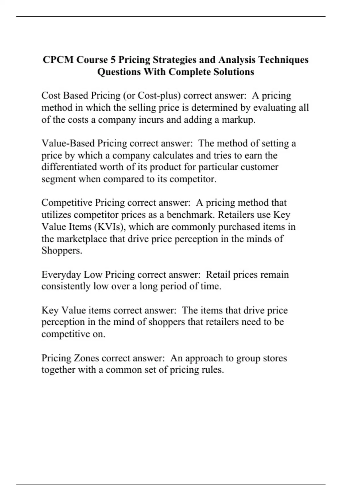 CPCM Course 5 Pricing Strategies and Analysis Techniques Questions With ...
