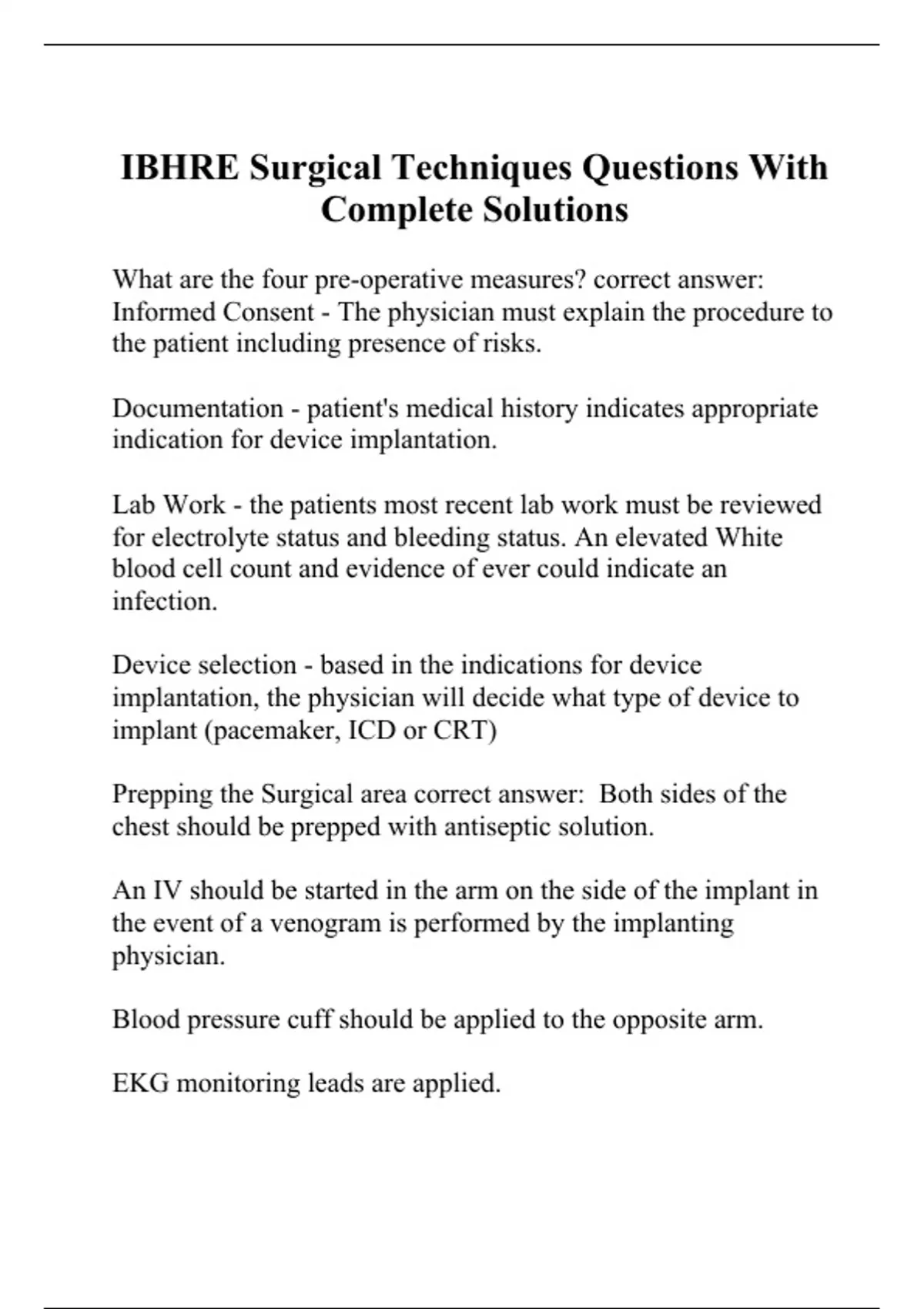 IBHRE Surgical Techniques Questions With Complete Solutions - IBHRE ...