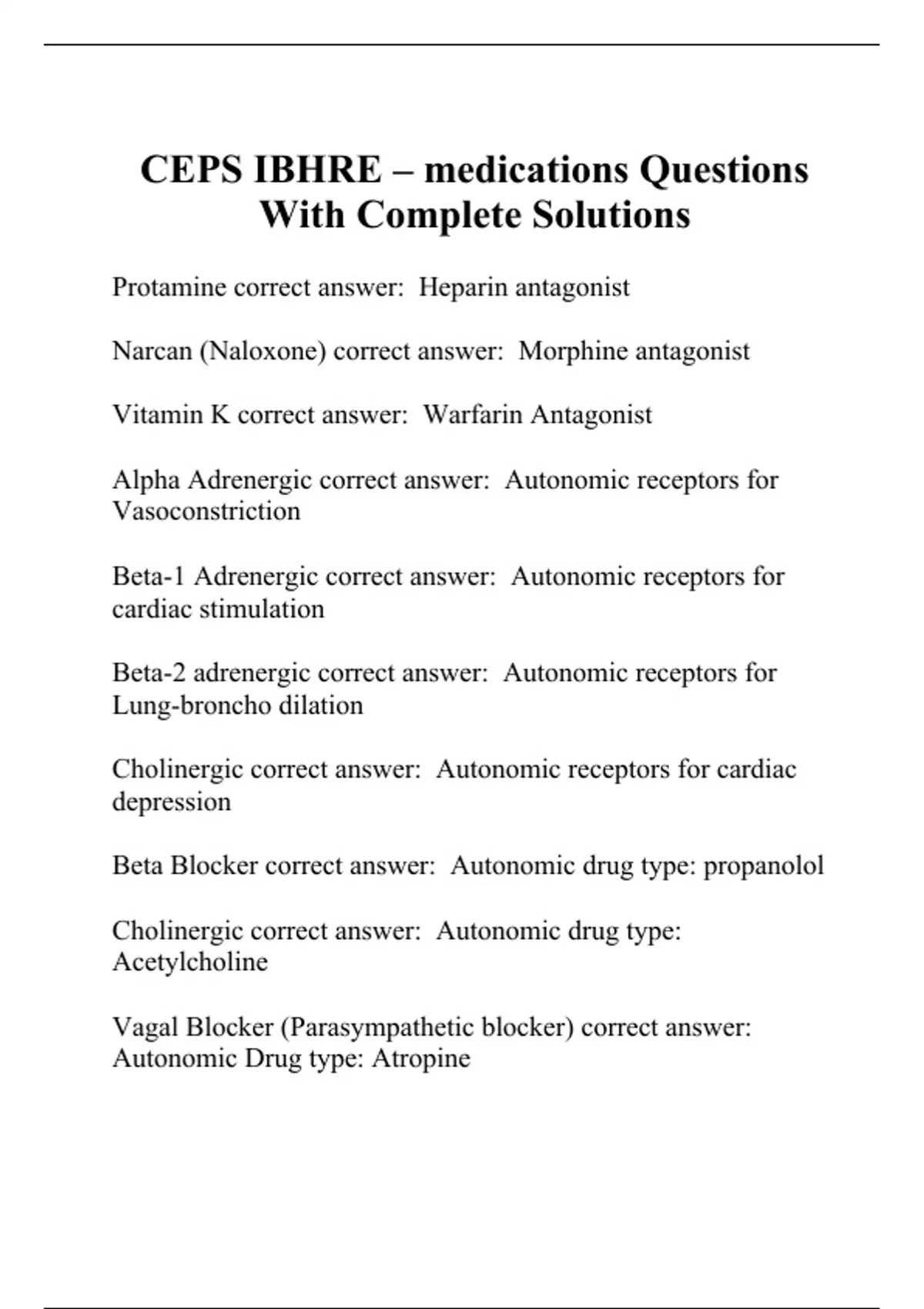 CEPS IBHRE – medications Questions With Complete Solutions - IBHRE ...