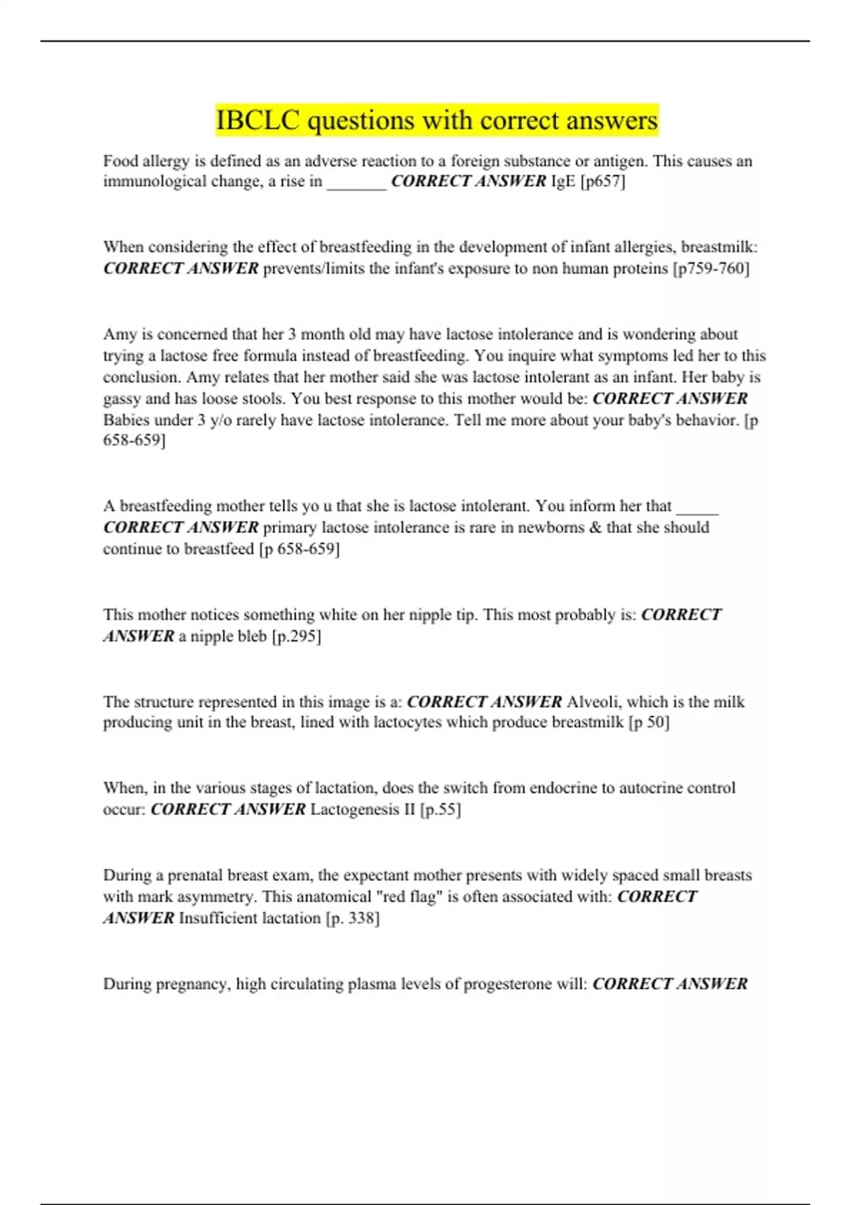 IBCLC questions with correct answers - IBCLC - Stuvia US