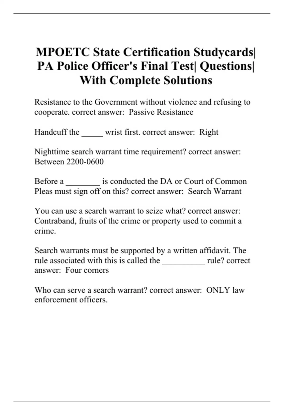 MPOETC State Certification Studycards| PA Police Officer's Final Test ...