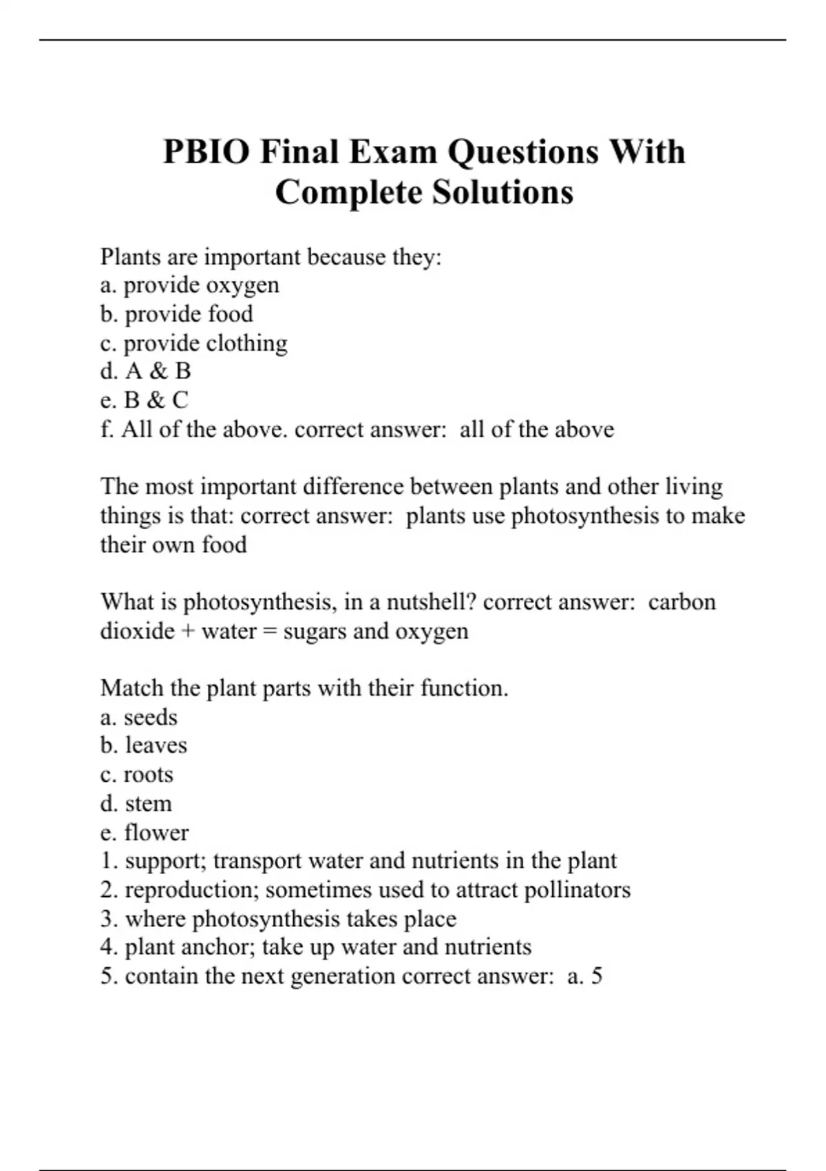 PBIO Final Exam Questions With Complete Solutions - PBIO - Stuvia US