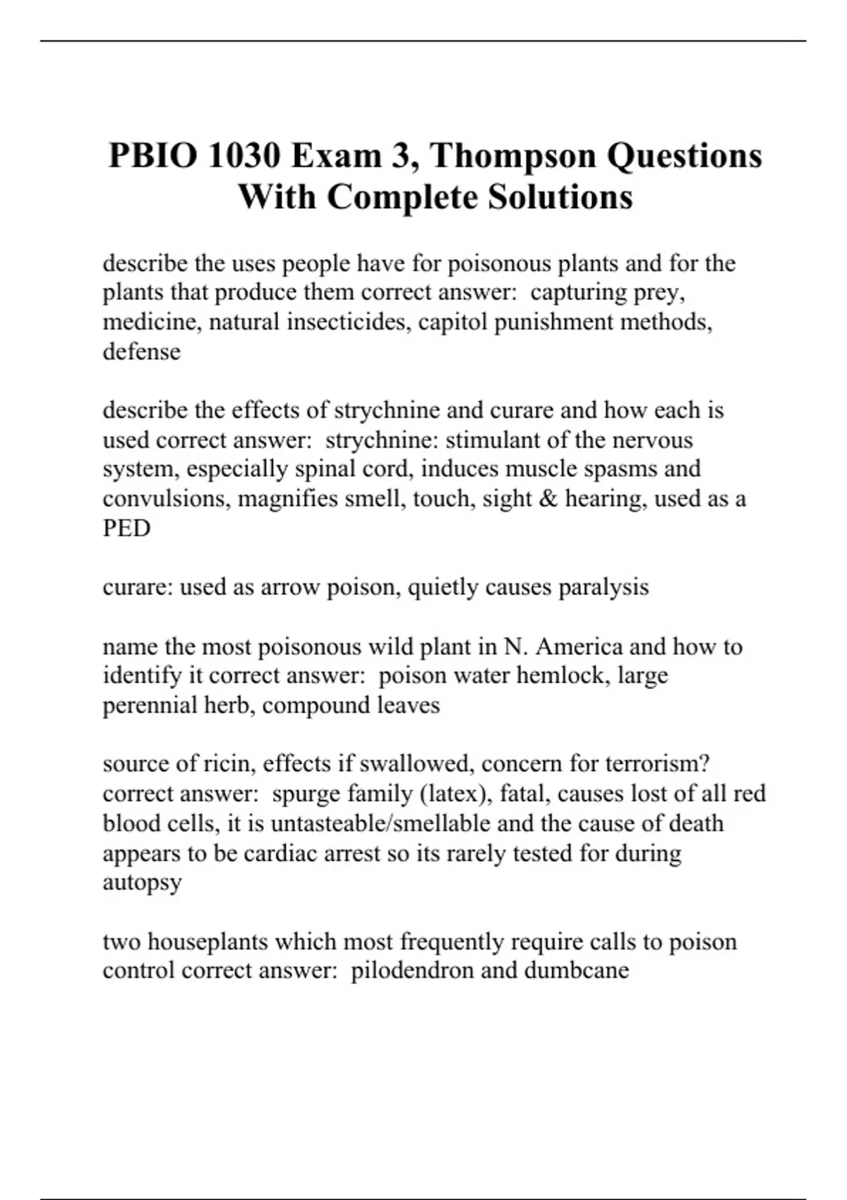 PBIO 1030 Exam 3, Thompson Questions With Complete Solutions - PBIO ...