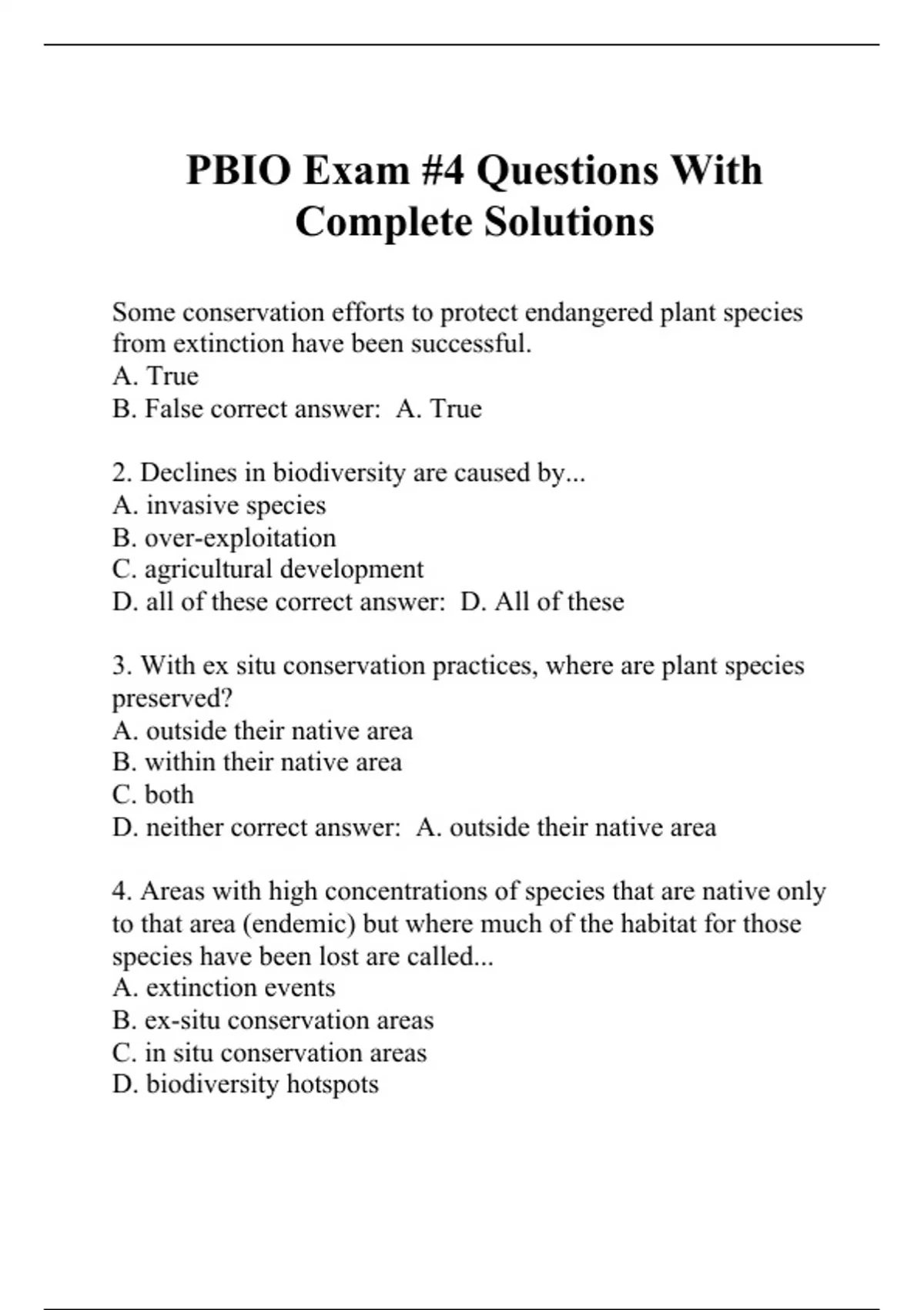 PBIO Exam #4 Questions With Complete Solutions - PBIO - Stuvia US