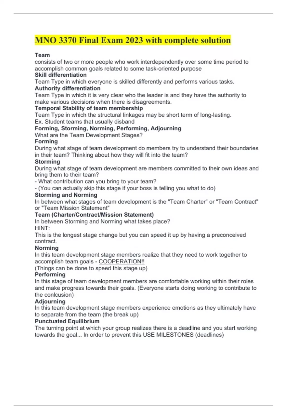 MNO 3370 Final Exam 2023 with complete solution - MNO 3370 - Stuvia US
