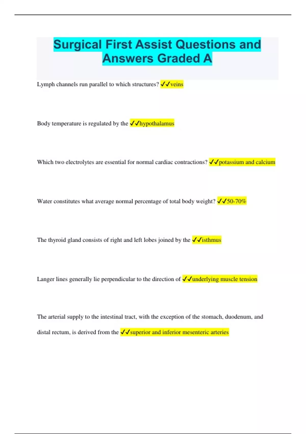 Surgical First Assist Questions and Answers Graded A - Surgical First ...