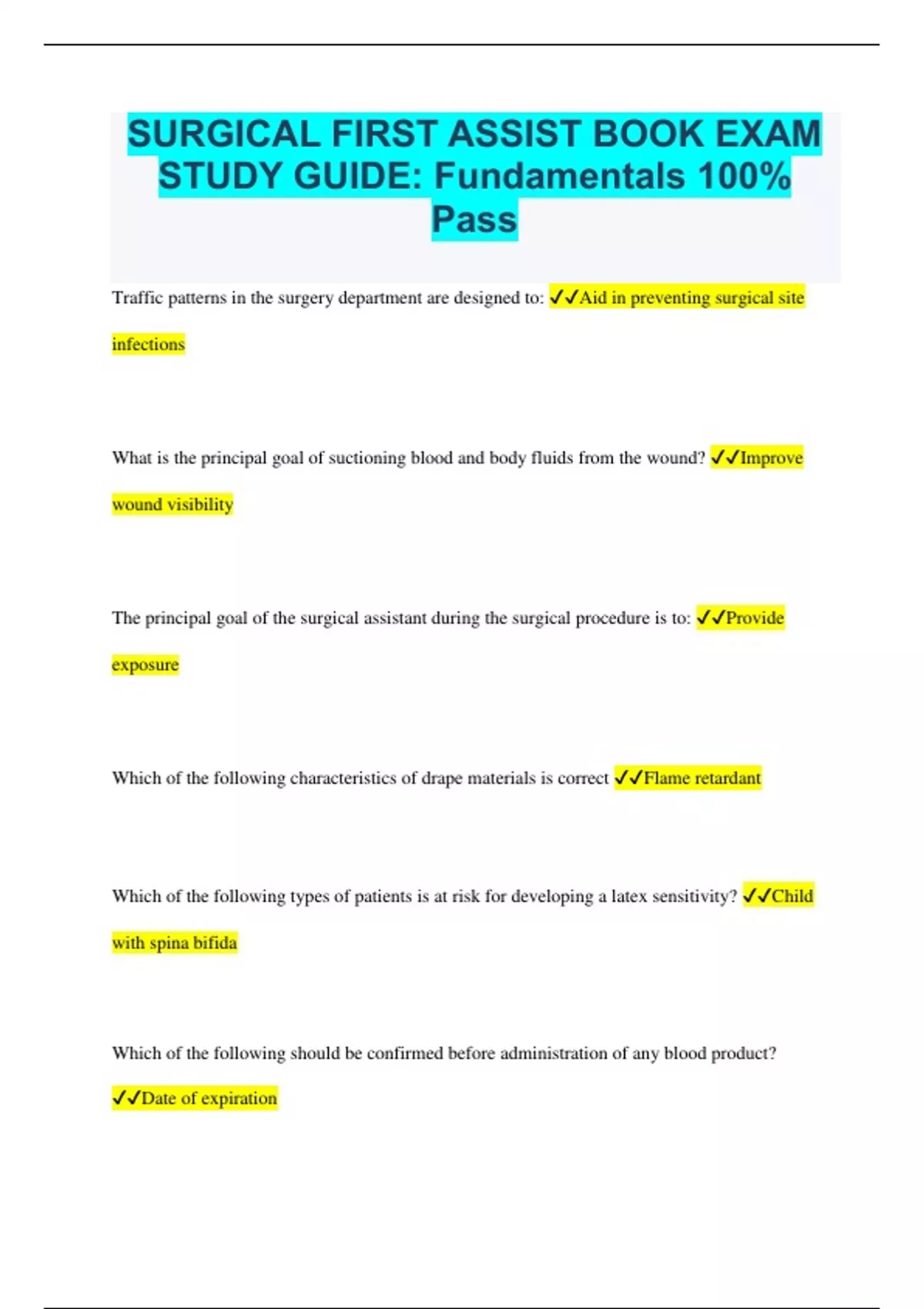 SURGICAL FIRST ASSIST BOOK EXAM STUDY GUIDE: Fundamentals 100% Pass ...