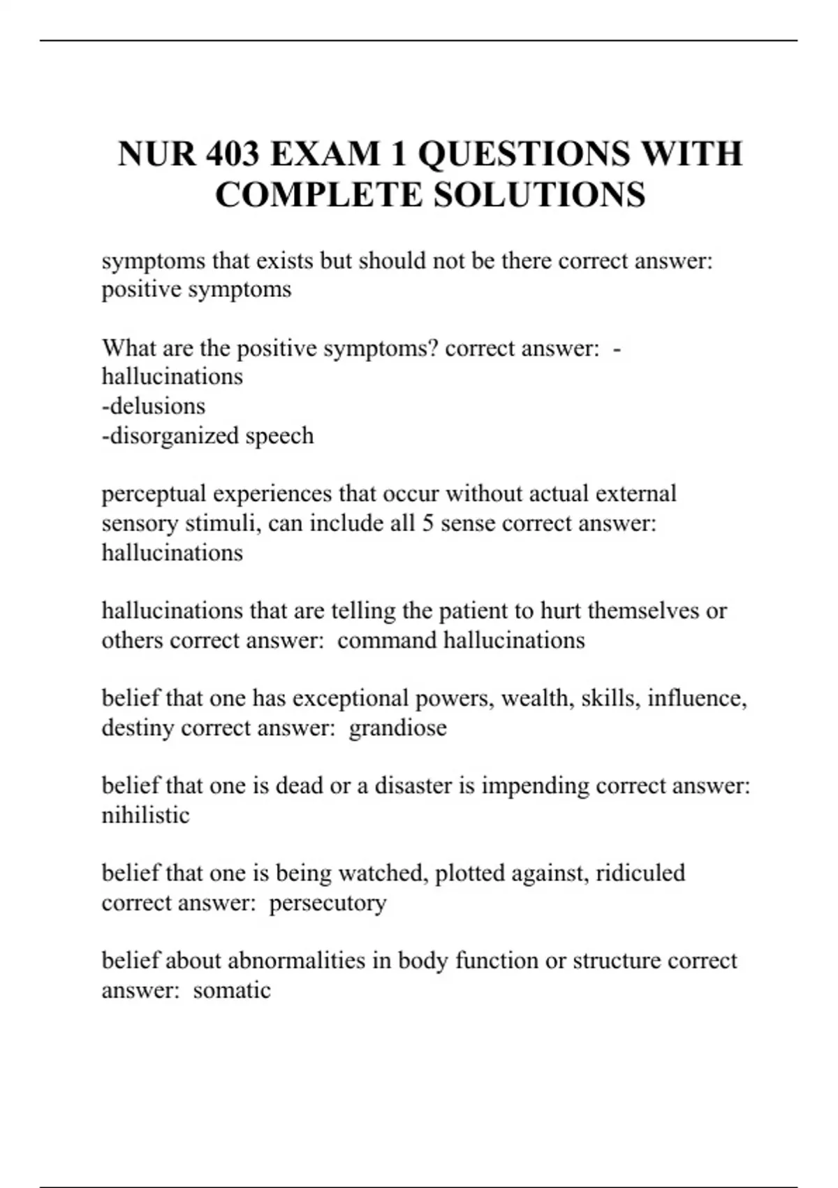 NUR 403 EXAM 1 QUESTIONS WITH COMPLETE SOLUTIONS - NURS 403 - Stuvia US