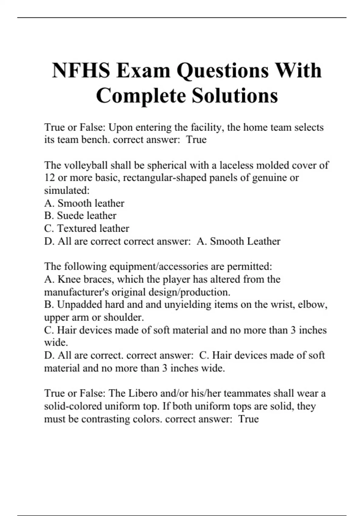 NFHS Exam Questions With Complete Solutions - NFHS - Stuvia US