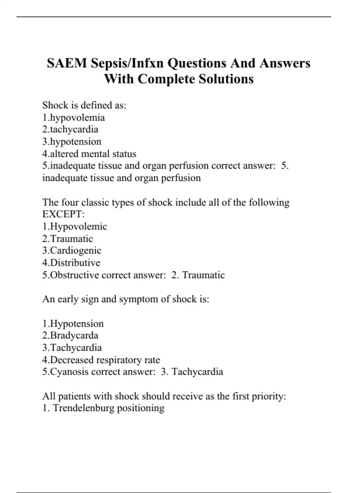 SAEM Sepsis/Infxn Questions And Answers With Complete Solutions - SAEM ...