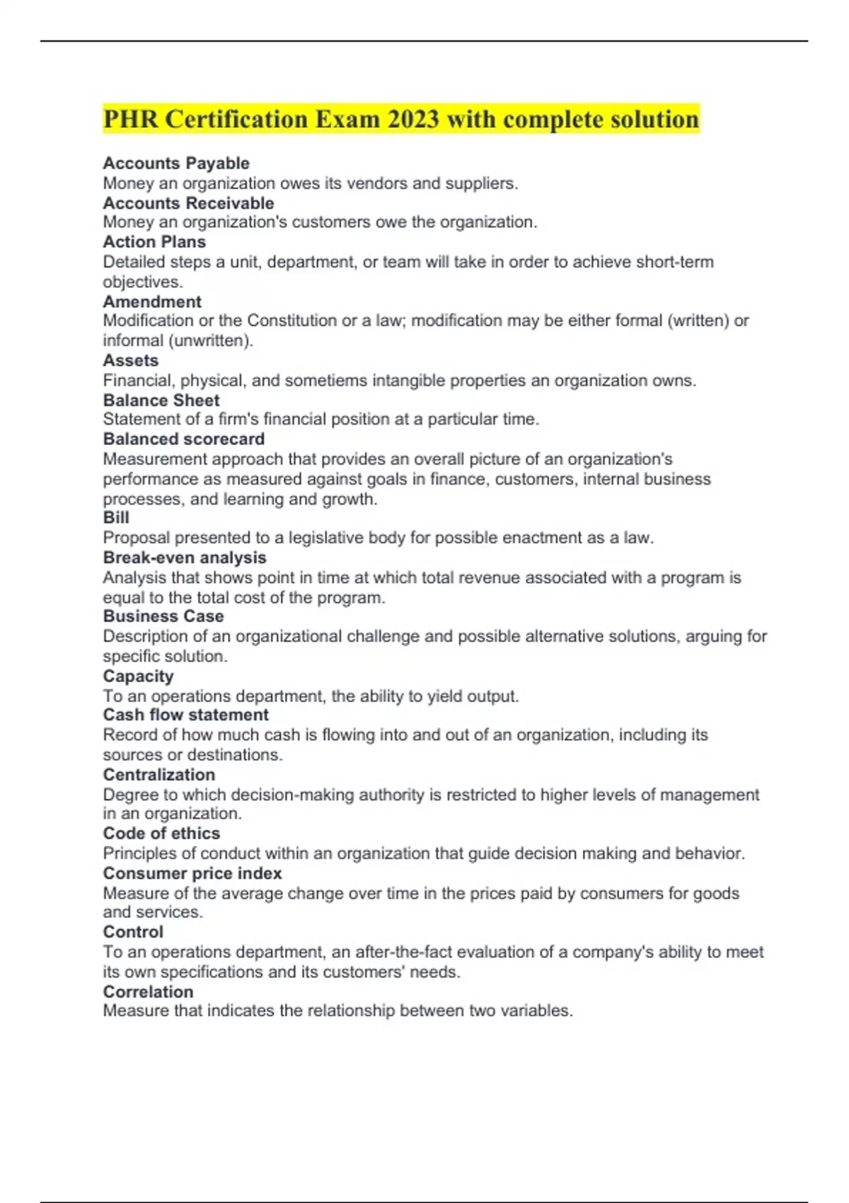 Phr Certification Exam 2023 With Complete Solution Phr Stuvia Us