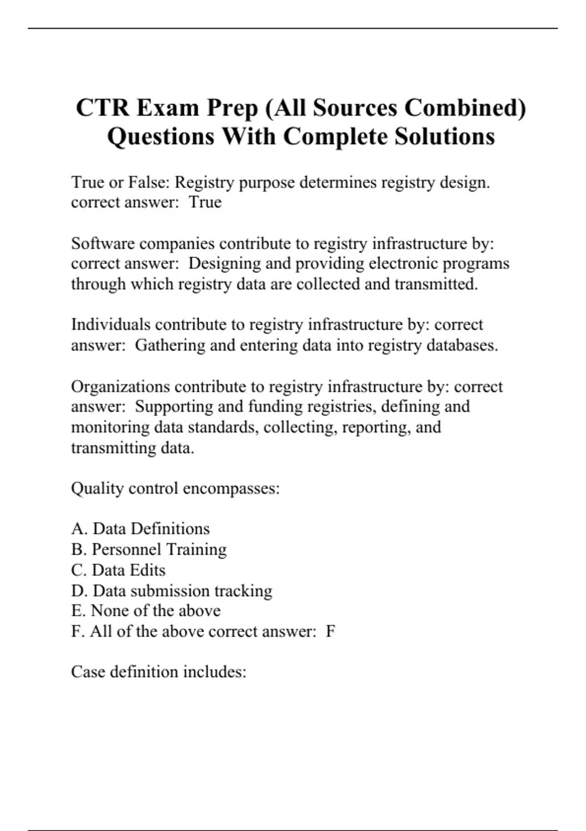 CTR Exam Prep (All Sources Combined) Questions With Complete Solutions ...