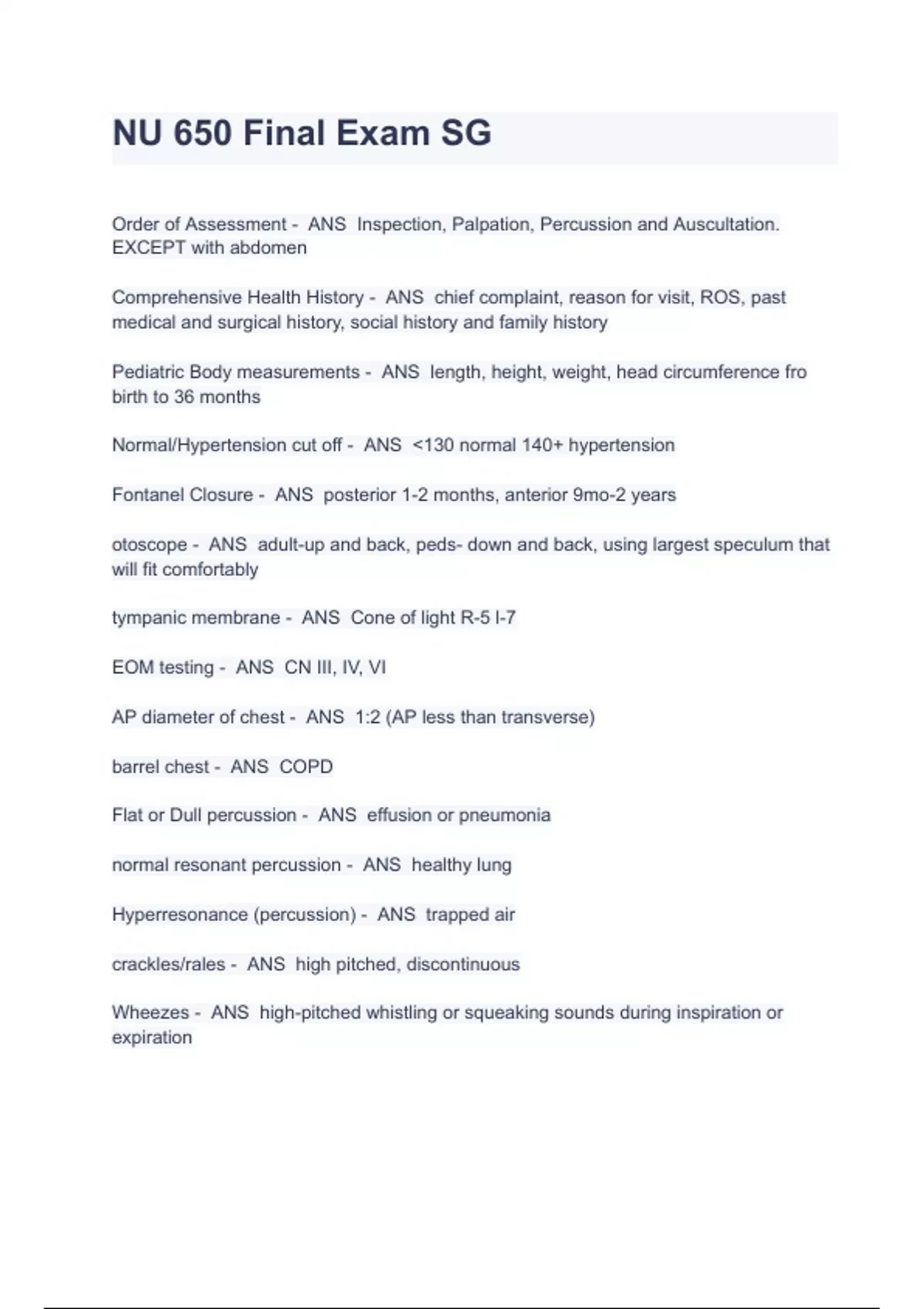 NU 650 Final Exam SG Questions With Answers 2022/2023 All Verified ...