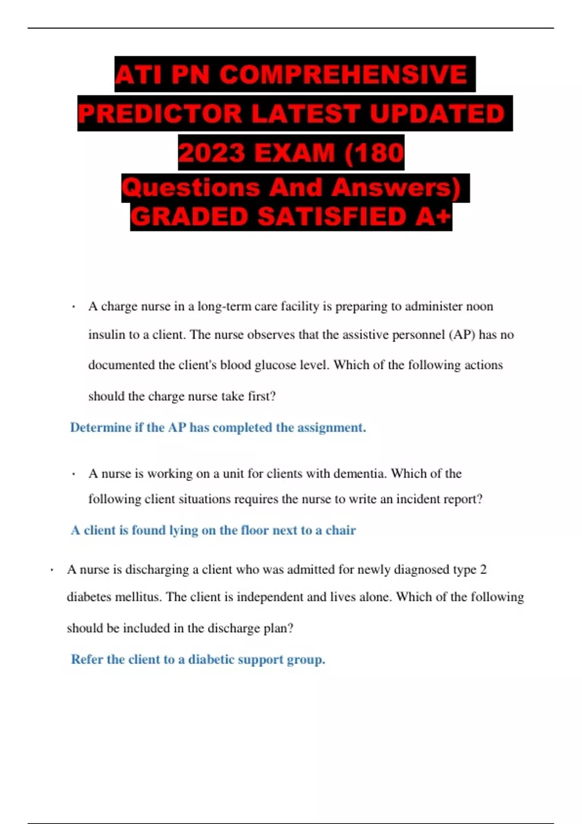ATI PN COMPREHENSIVE PREDICTOR LATEST UPDATED 2023 EXAM - ATI PN ...