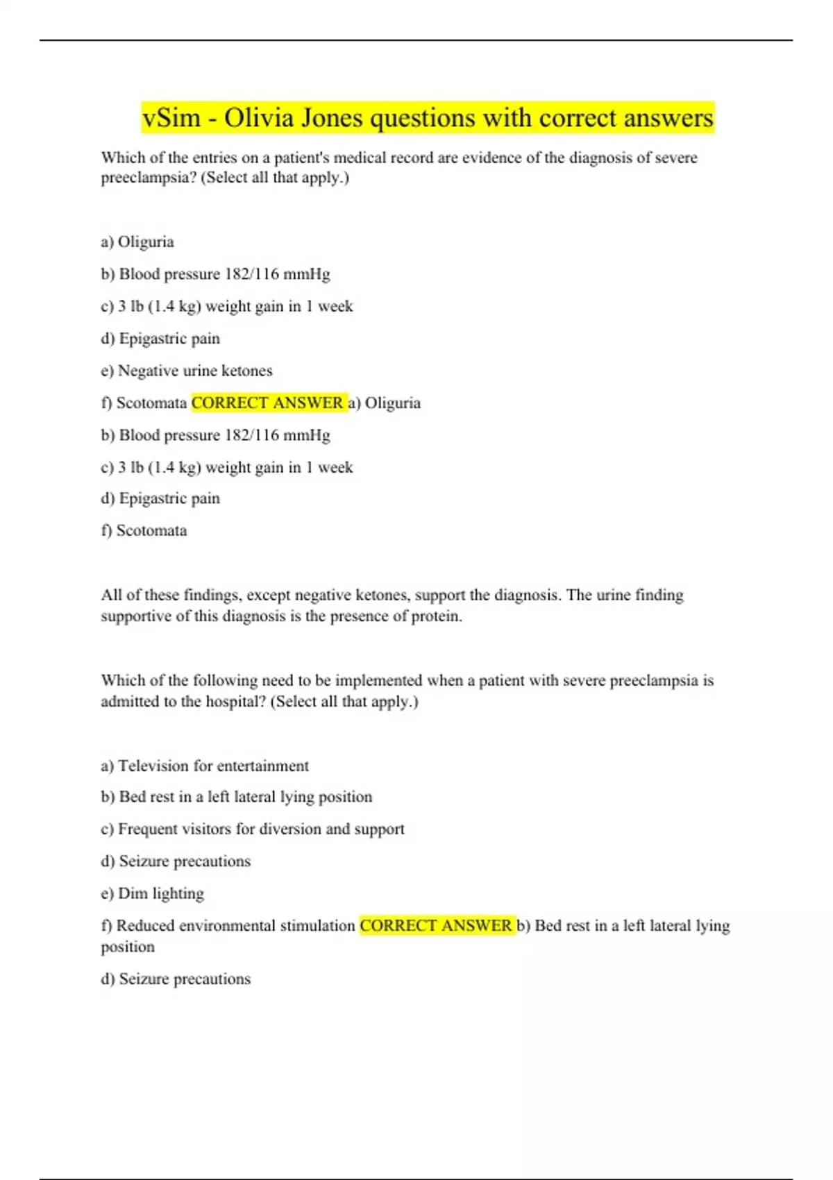 vSim - Olivia Jones questions with correct answers - VSim - Olivia ...