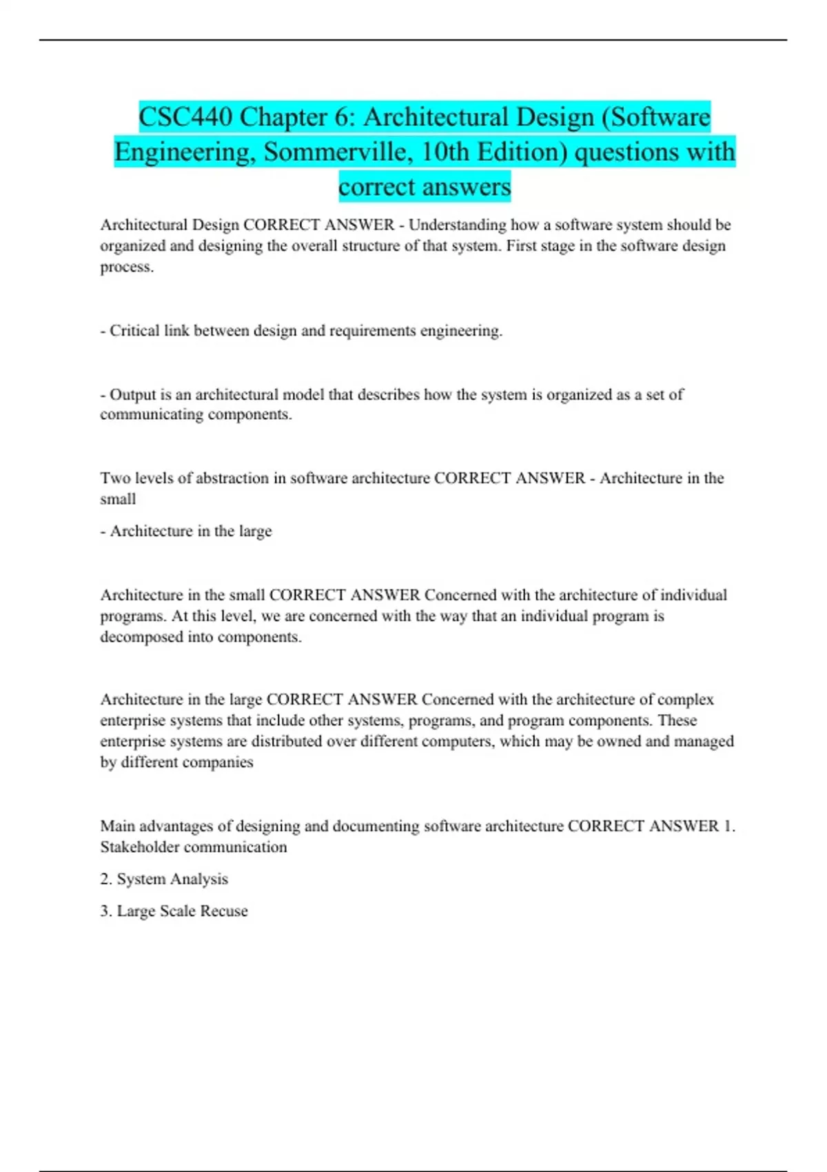 CSC440 Chapter 6: Architectural Design (Software Engineering, Sommerville, 10th Edition ...