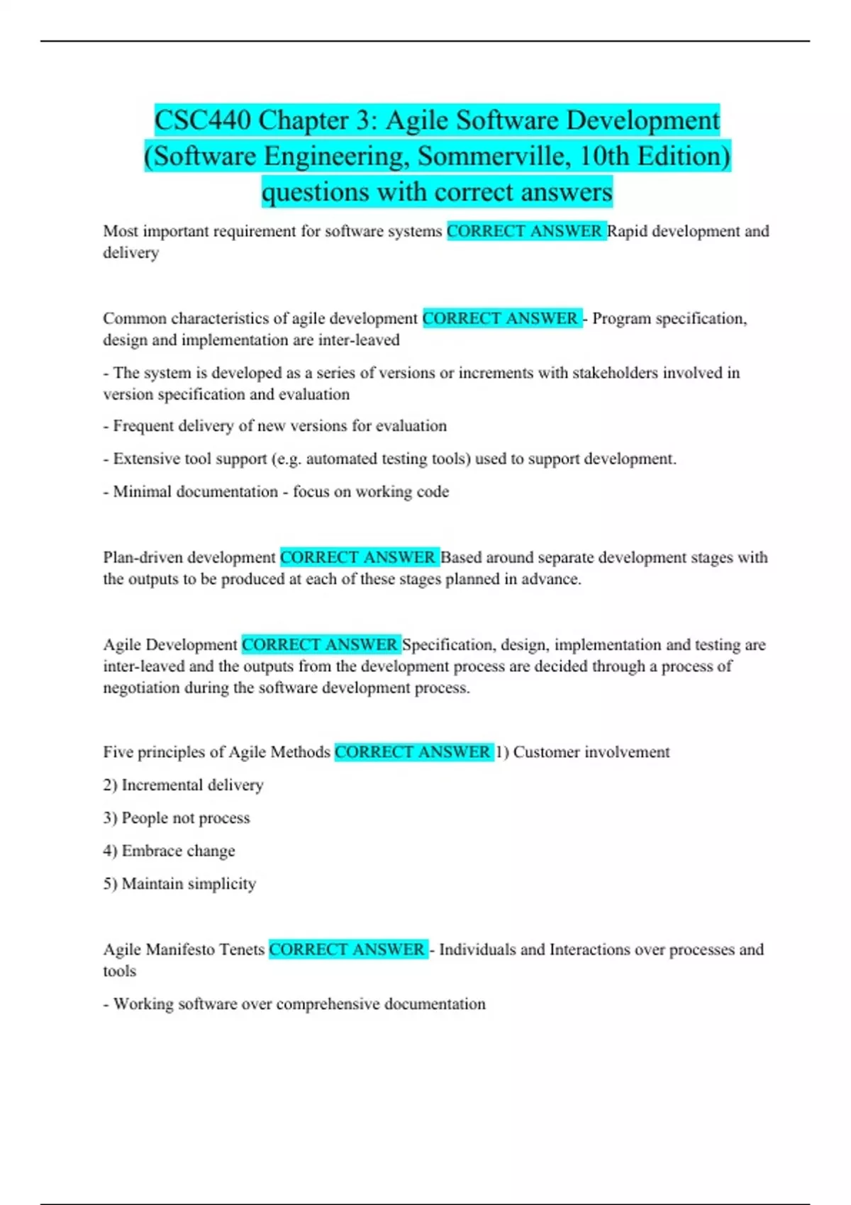 CSC440 Chapter 3: Agile Software Development (Software Engineering, Sommerville, 10th Edition ...