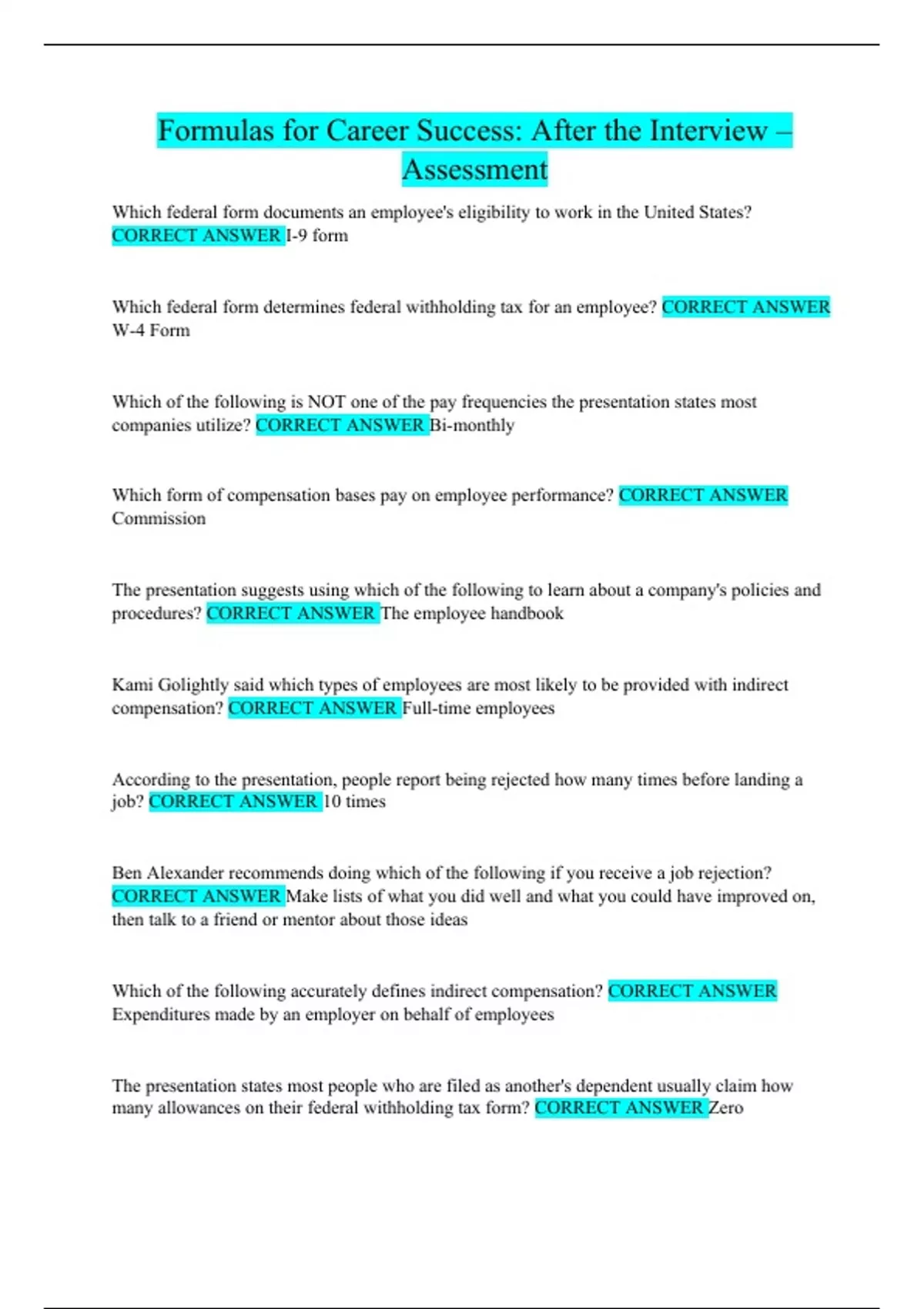 Formulas for Career Success: After the Interview – Assessment ...