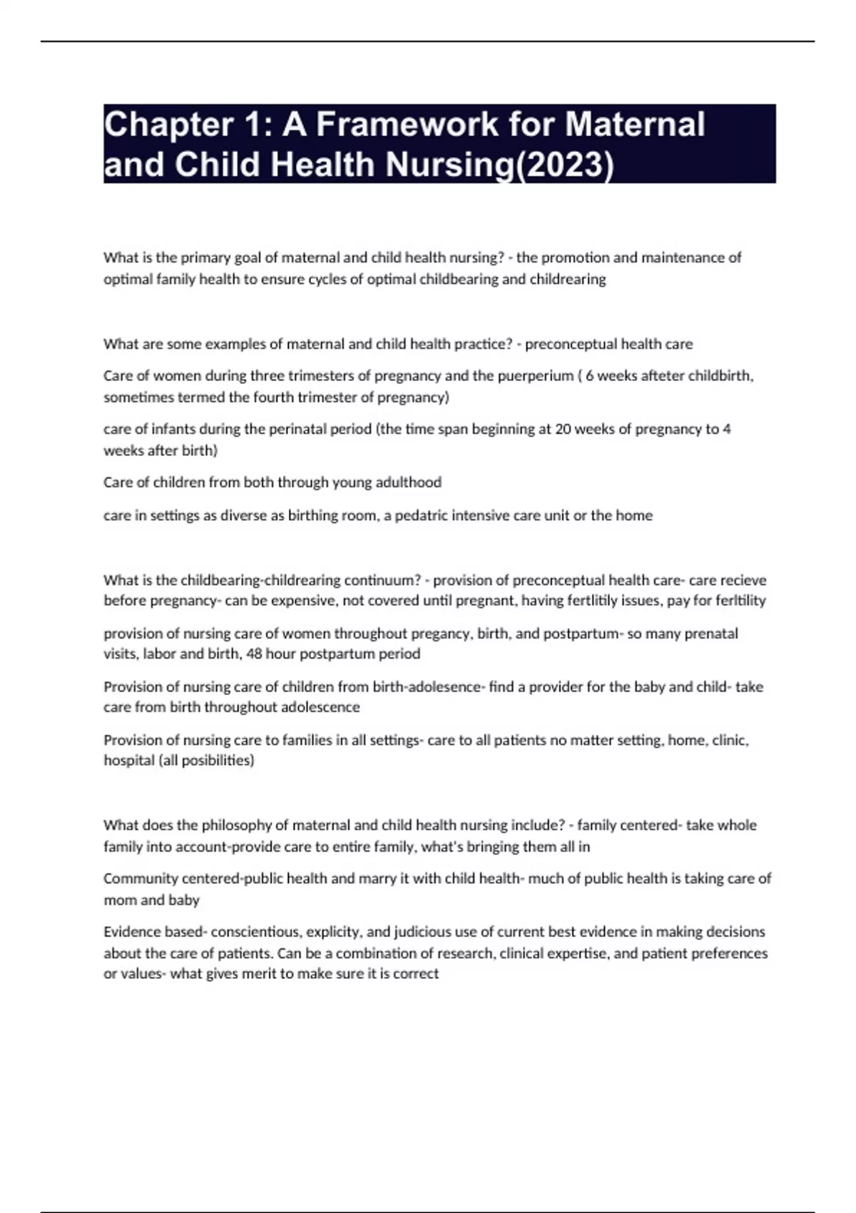 Chapter 1: A Framework for Maternal and Child Health Nursing - Chapter ...