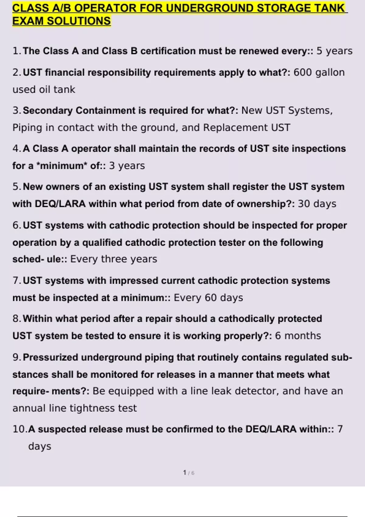 CLASS A B OPERATOR FOR UNDERGROUND STORAGE TANK EXAM SOLUTIONS ...