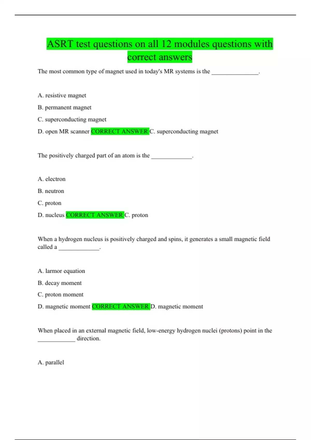 ASRT test questions on all 12 modules questions with correct answers ...
