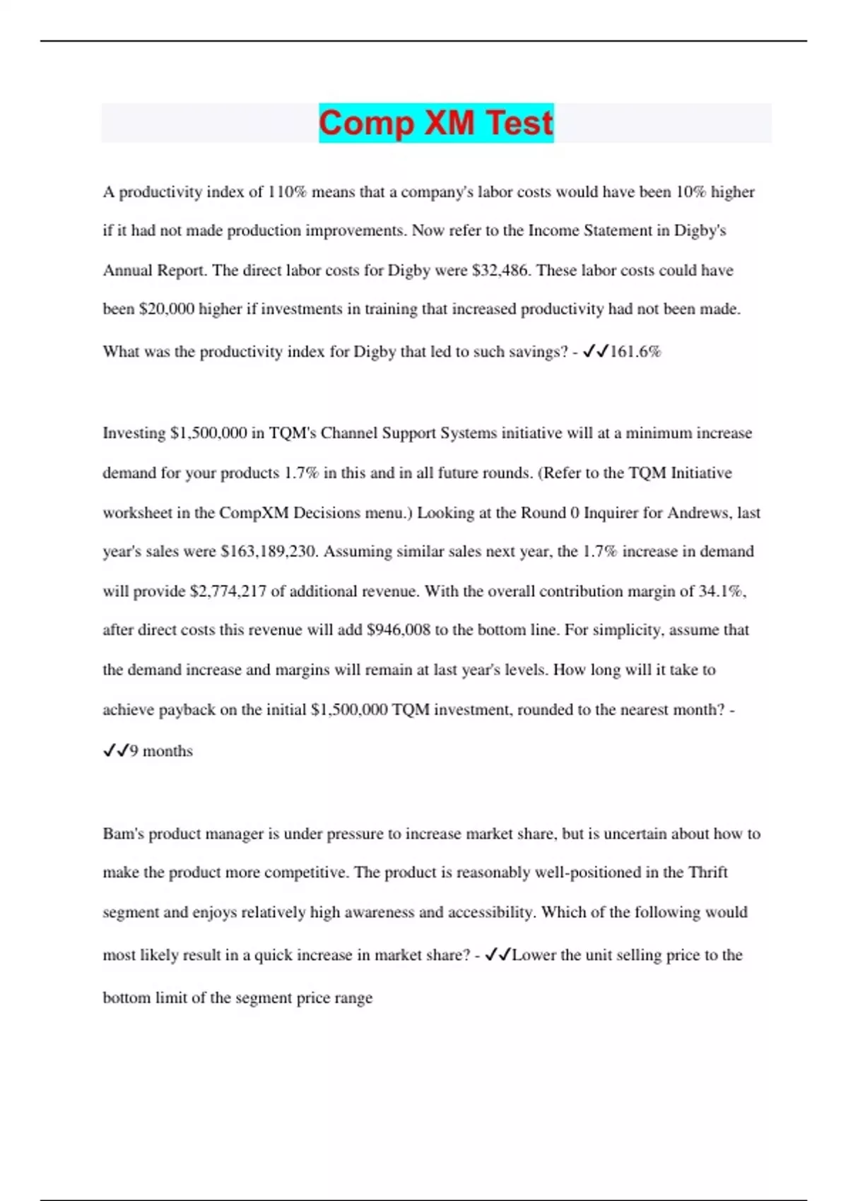 Comp XM Test | 2023 | Questions with 100% Correct Answers | Updated ...