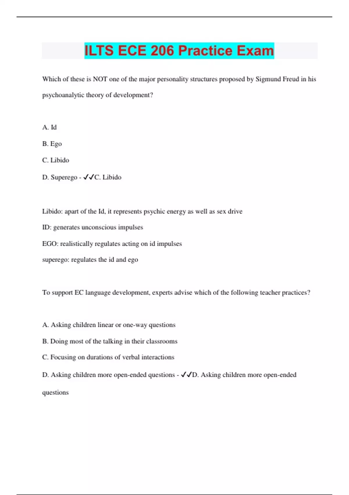 ILTS ECE 206 Practice Exam | 2023 | Questions with 100% Correct Answers ...