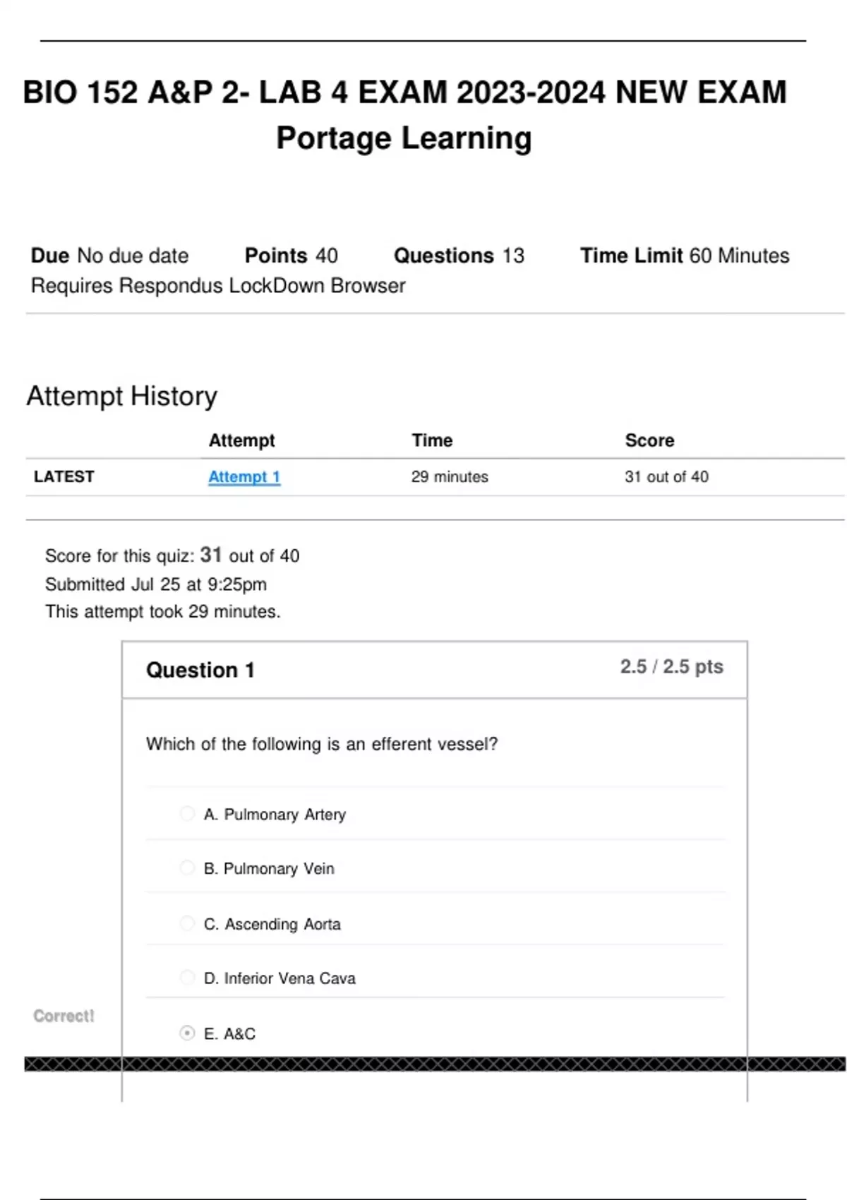 BIO 152 A&P 2- LAB 4 EXAM NEW EXAM Portage Learning - BIO 152 A&P 2 ...