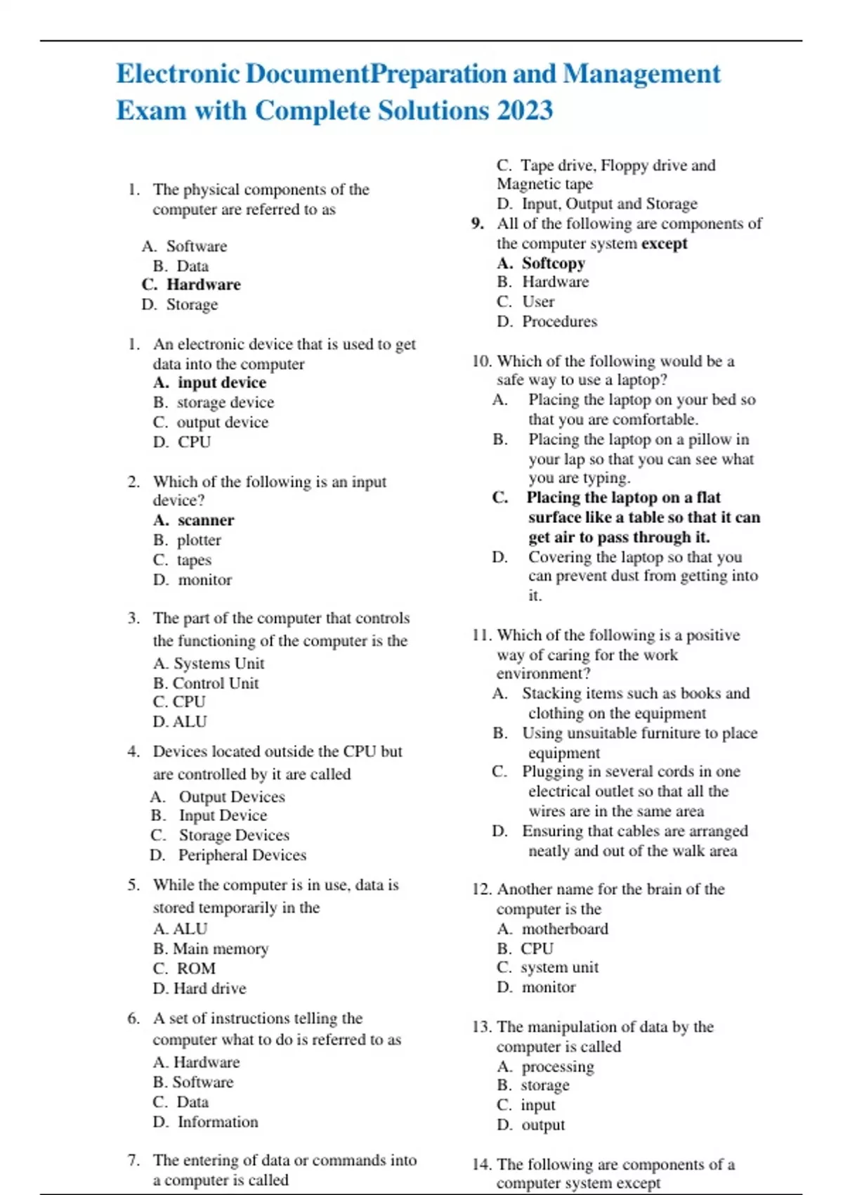 Electronic Document Preparation and Management Exam with Complete ...