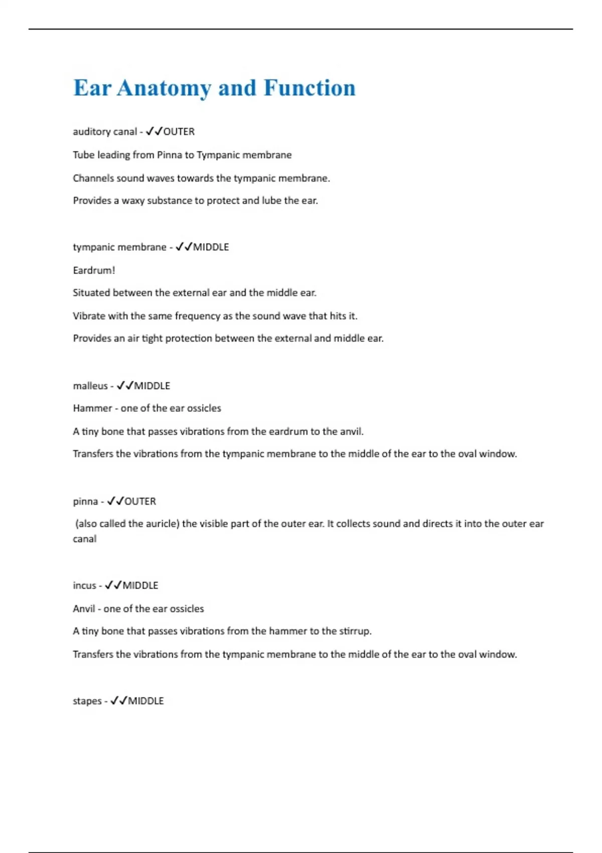 Ear Anatomy and Function | Questions and Answers(A+ Solution guide ...