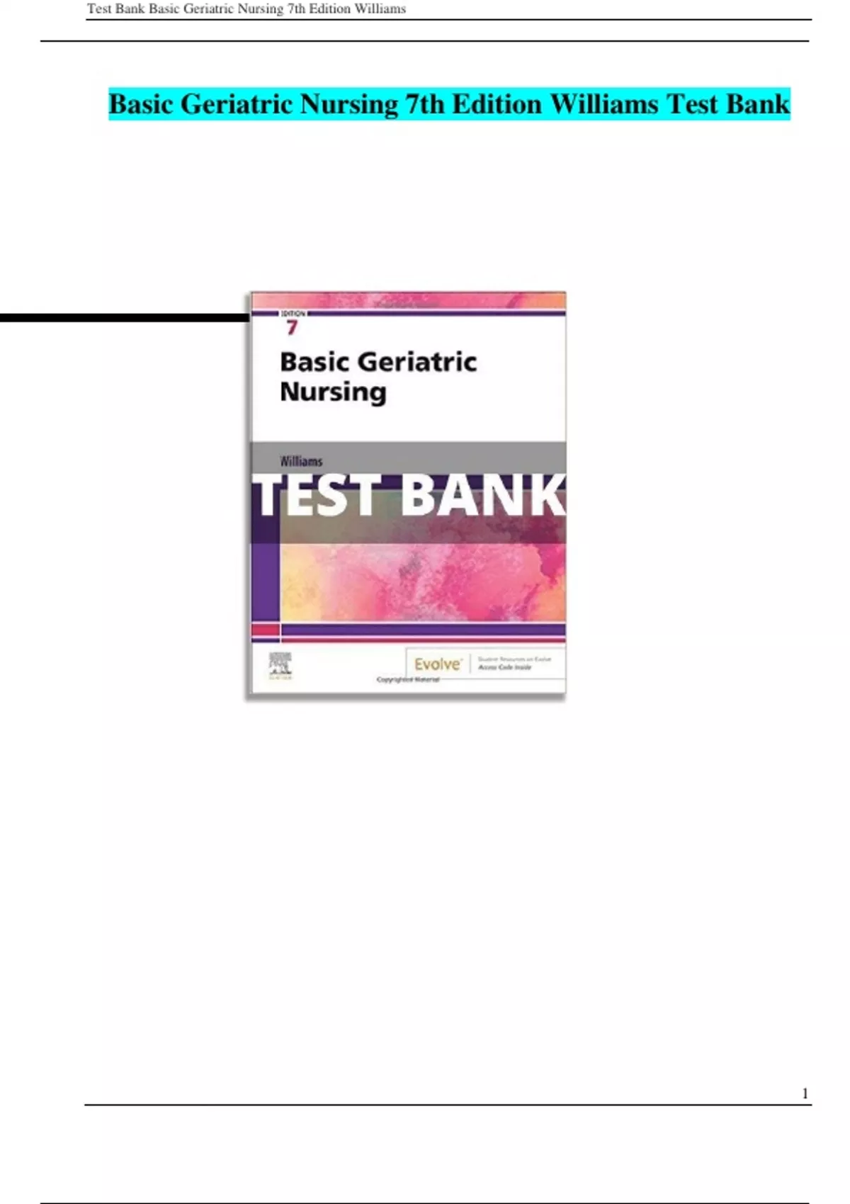 Test Bank for Basic Geriatric Nursing 7th Edition by Williams - All ...