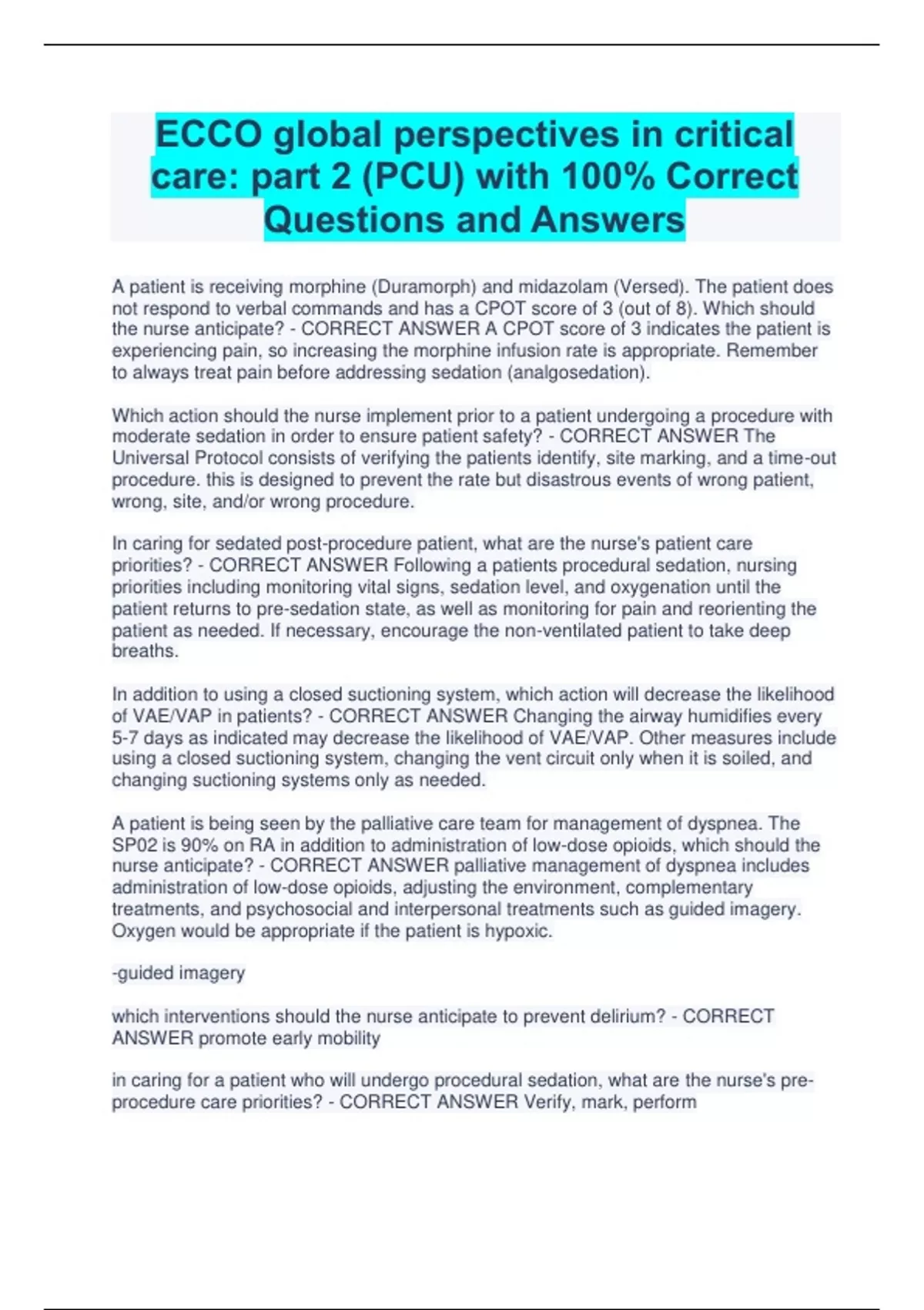 ECCO global perspectives in critical care: part 2 (PCU) with 100% ...