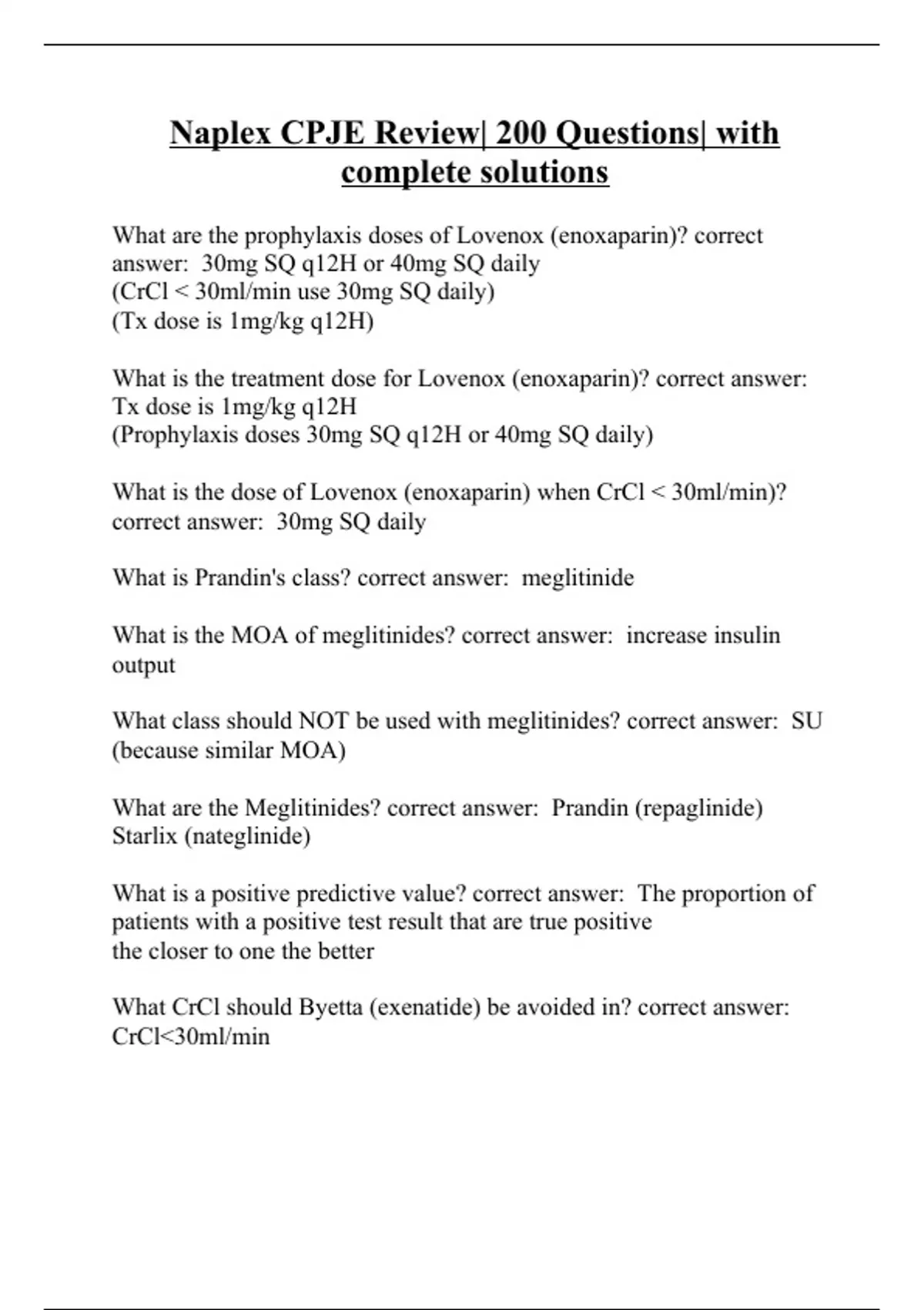 Naplex CPJE Review| 200 Questions| with complete solutions - NAPLEX ...