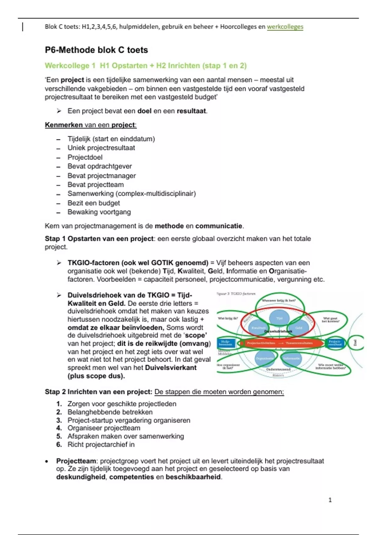 Samenvatting Projectaanpak in zes stappen - Kennistoets C (Management in de Zorg jaar 1 blok C ...
