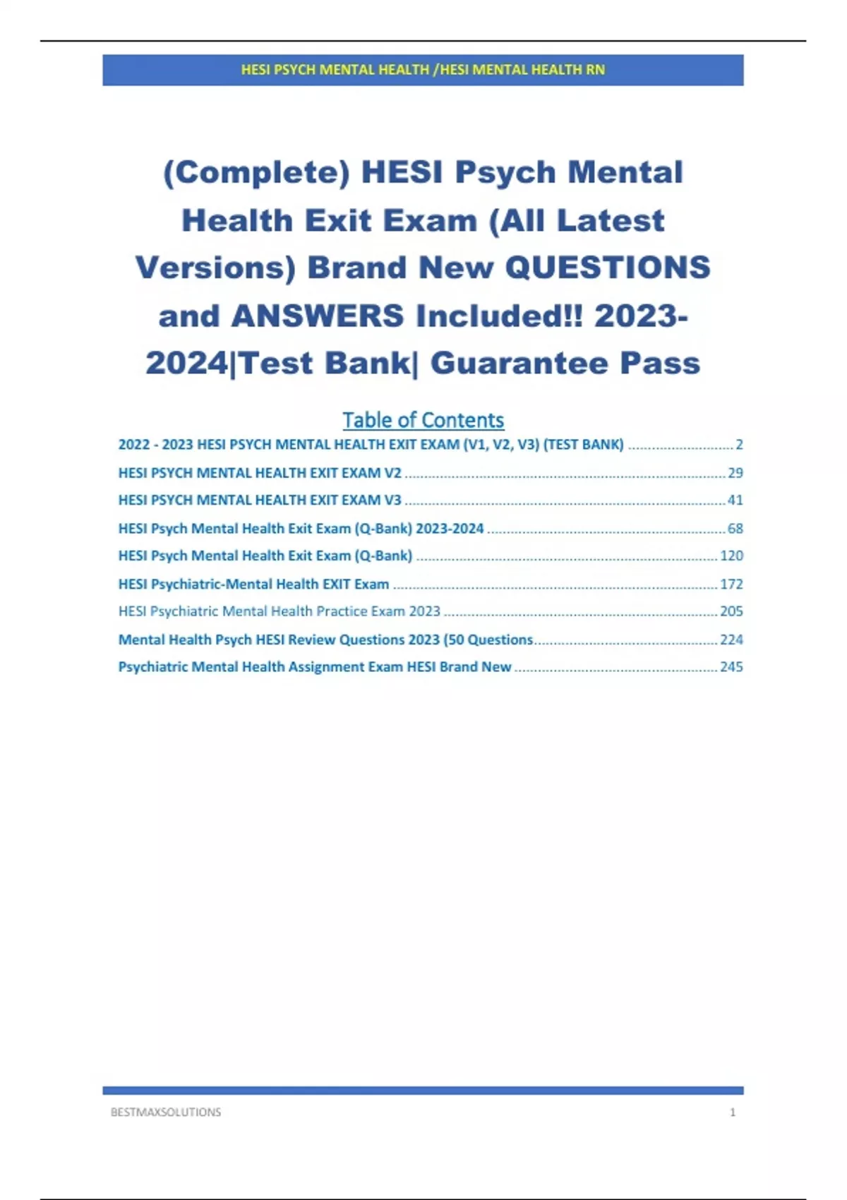 (Complete) HESI Psych Mental Health Exit Exam (All Latest Versions ...