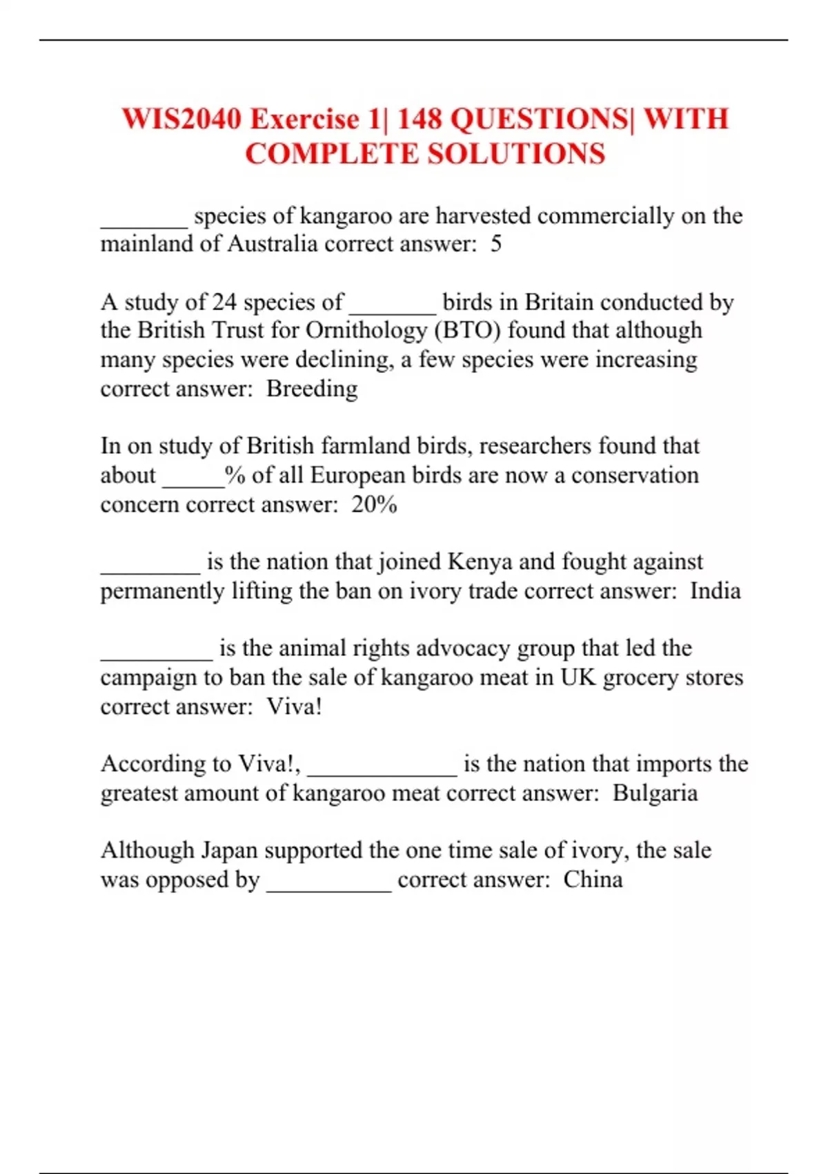 WIS2040 Exercise 1| 148 QUESTIONS| WITH COMPLETE SOLUTIONS - WIS 2040 - Stuvia US